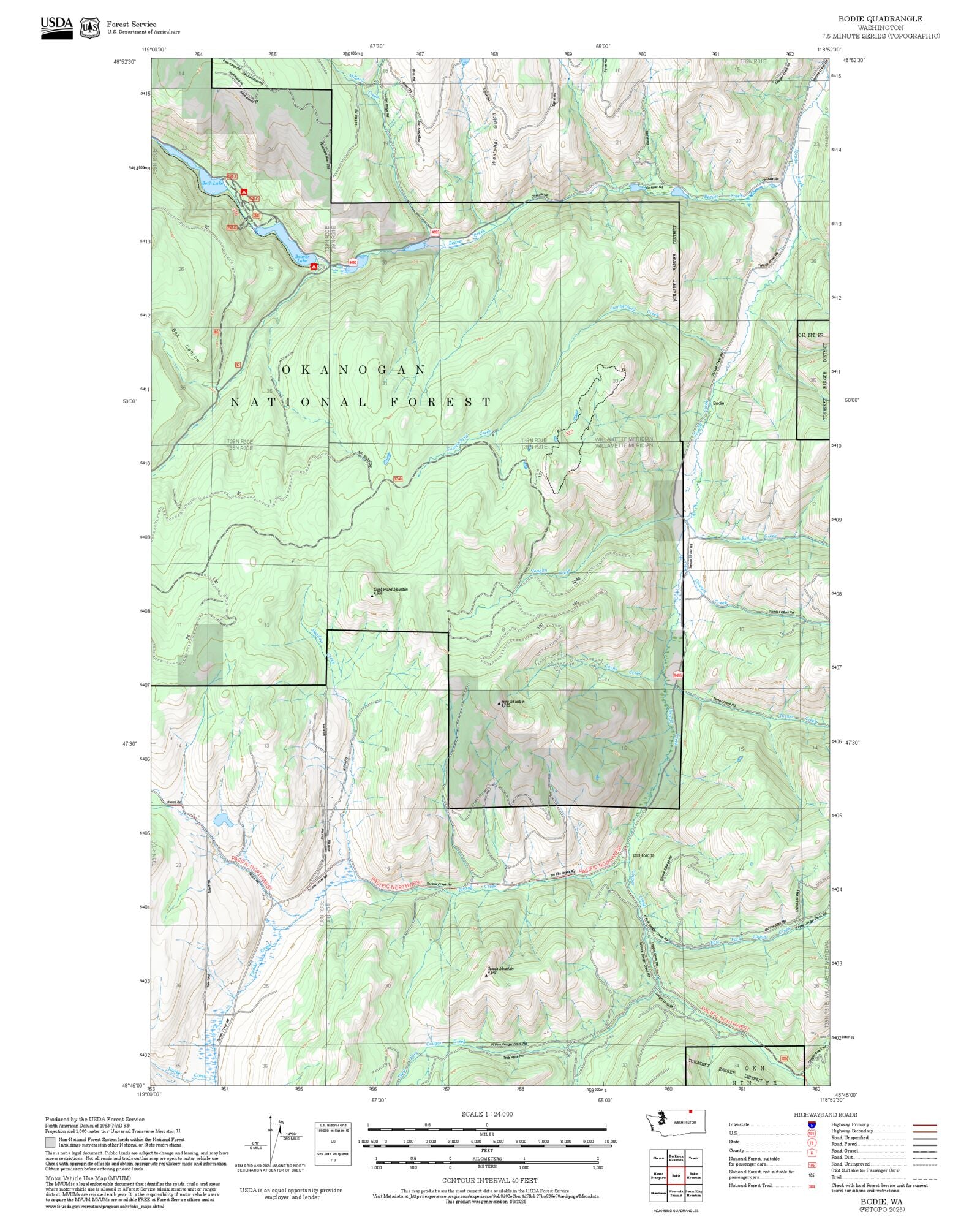2025 Forest Service Topo Map of Bodie Washington – MyTopo Map Store