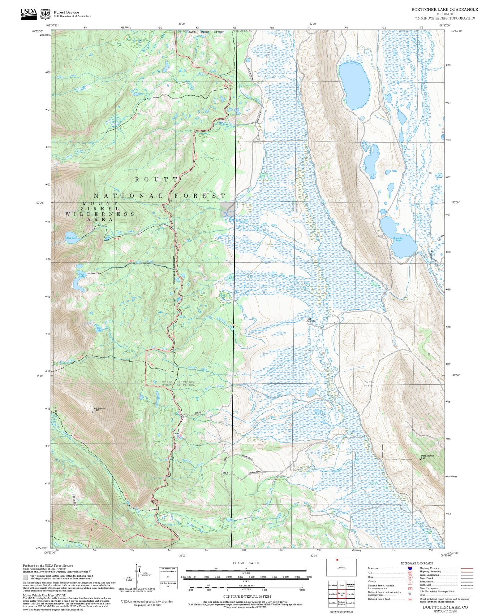 2025 Forest Service Topo Map of Boettcher Lake Colorado – MyTopo Map Store