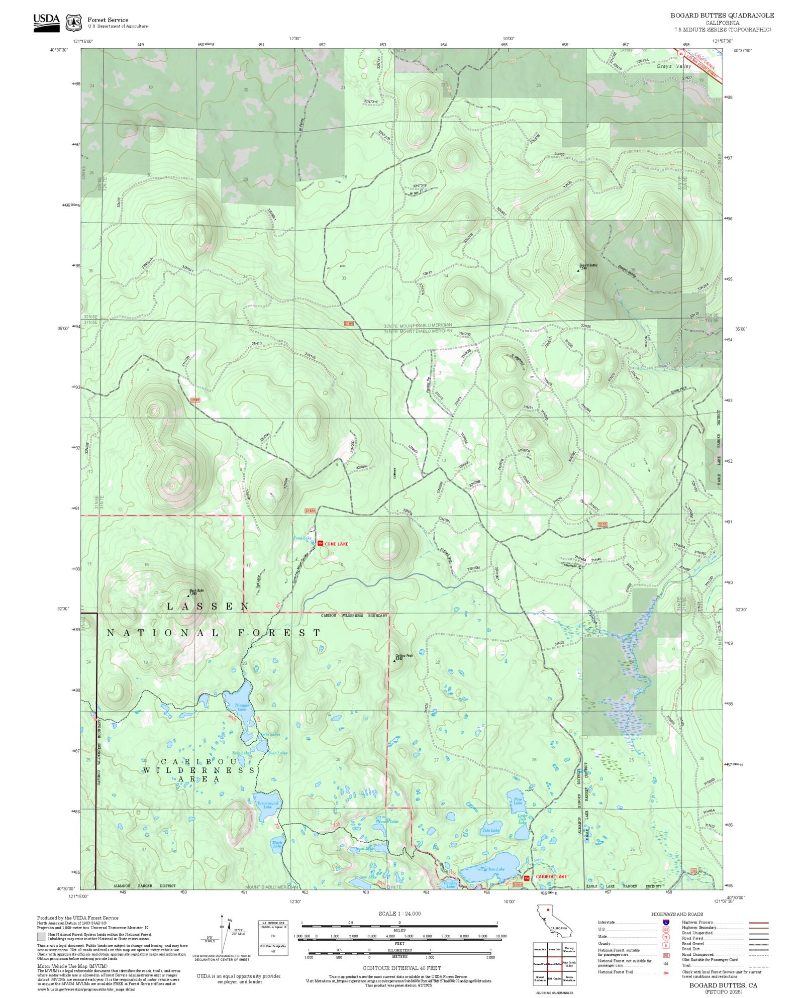 2025 Forest Service Topo Map of Bogard Buttes California – MyTopo Map Store