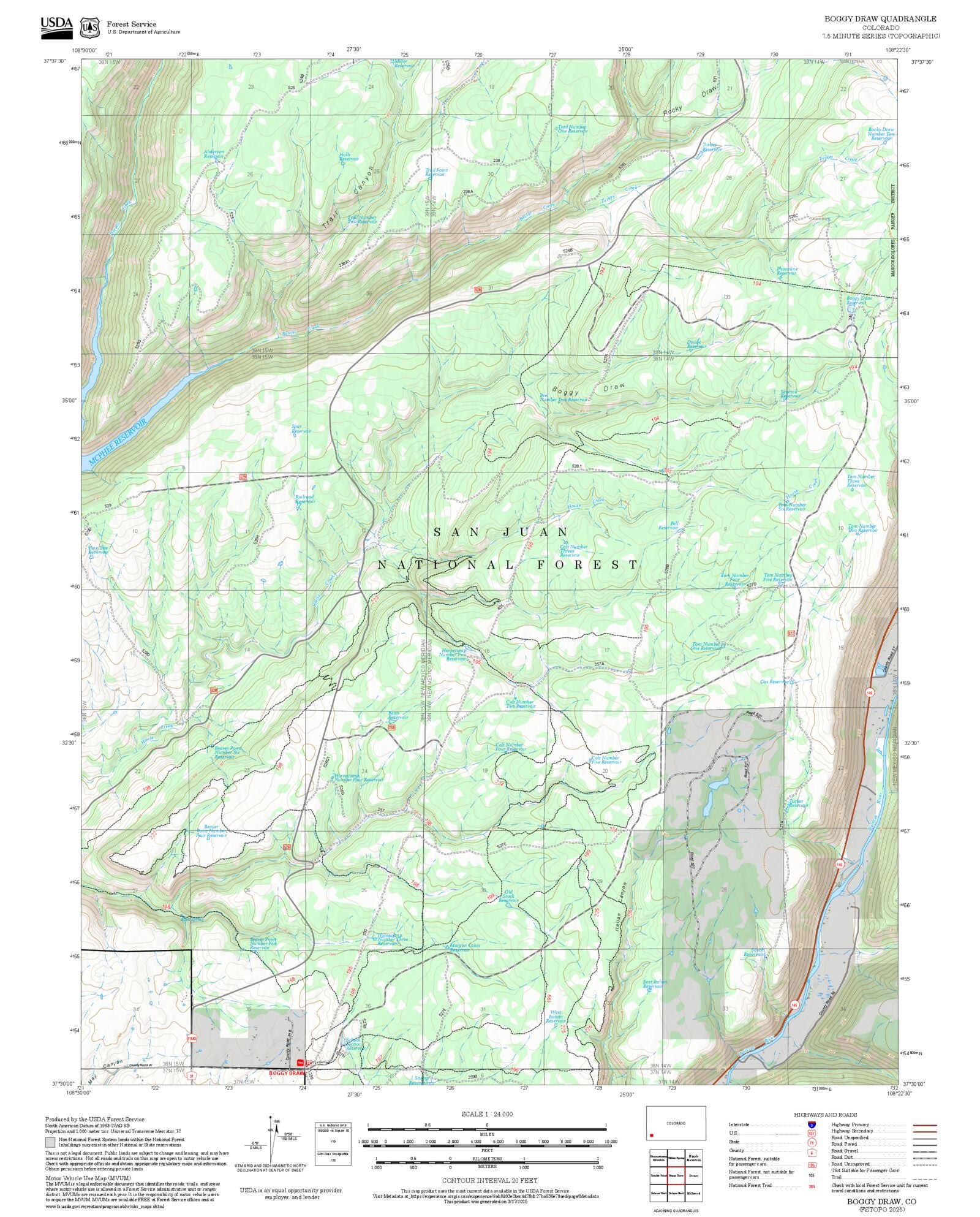 2025 Forest Service Topo Map of Boggy Draw Colorado – MyTopo Map Store