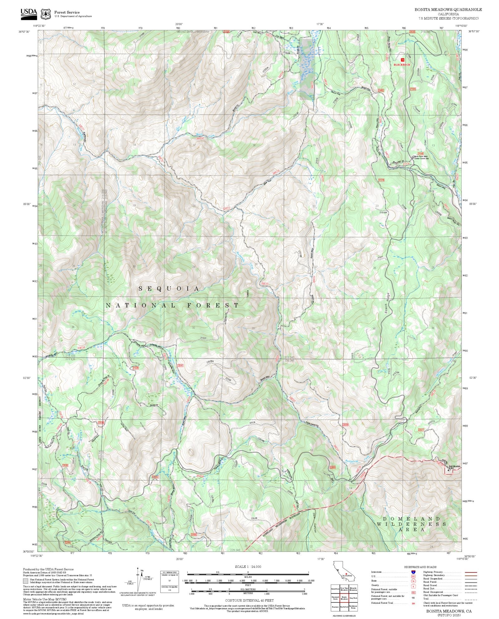 2025 Forest Service Topo Map of Bonita Meadows California – MyTopo Map ...