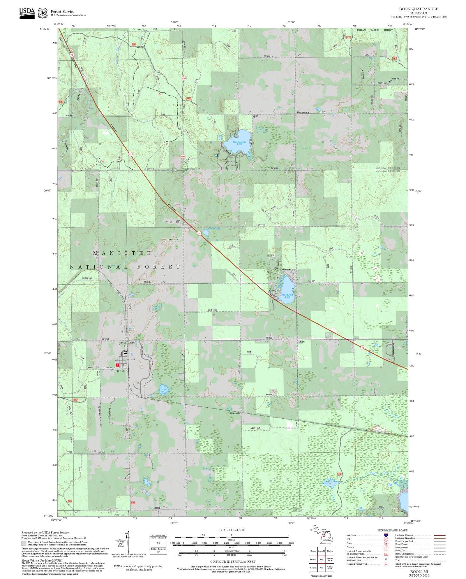 2025 Forest Service Topo Map of Boon Michigan – MyTopo Map Store