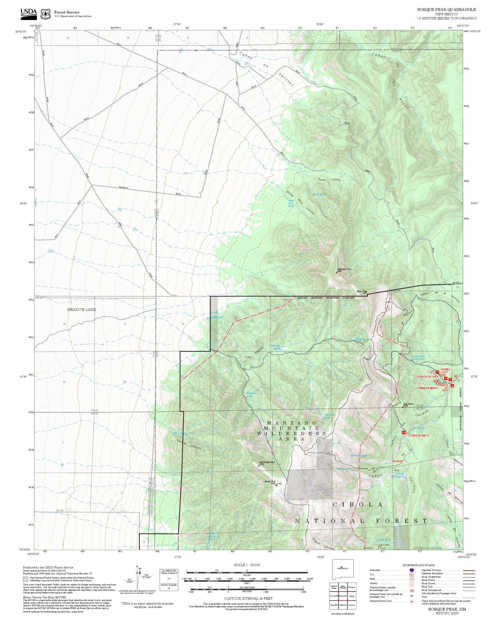 2025 Forest Service Topo Map of Bosque Peak New Mexico – MyTopo Map Store