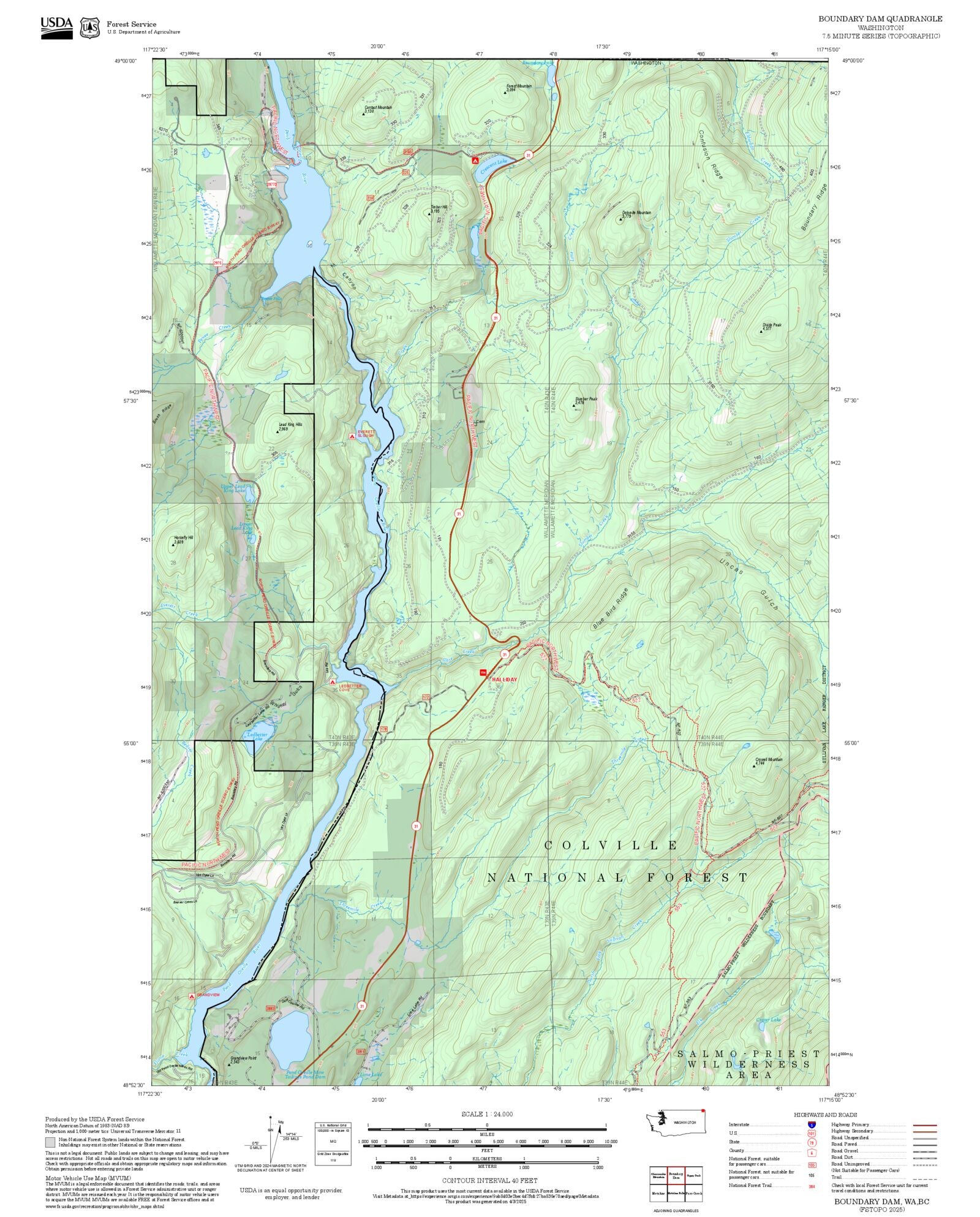 2025 Forest Service Topo Map of Boundary Dam Washington – MyTopo Map Store