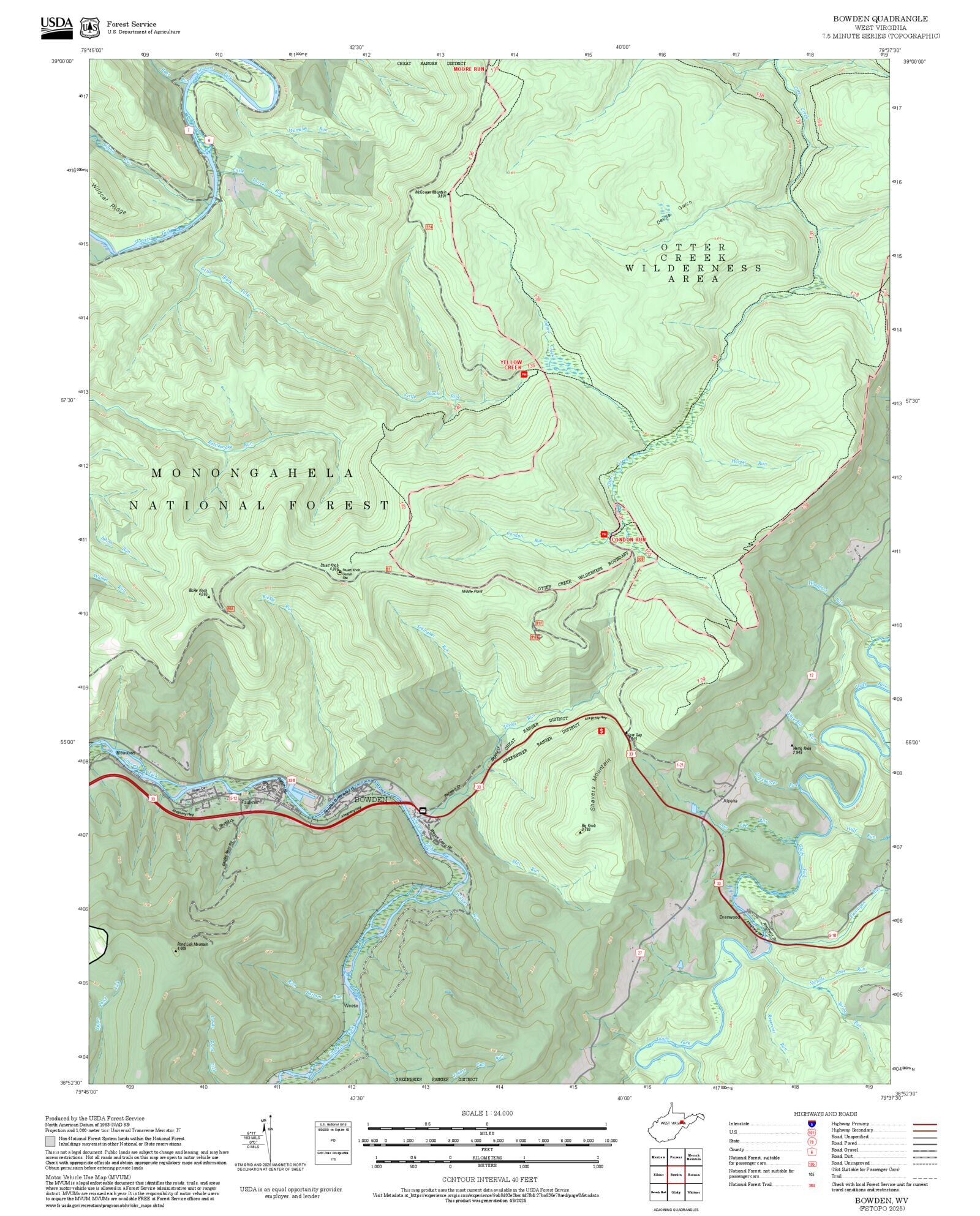 2025 Forest Service Topo Map of Bowden West Virginia – MyTopo Map Store
