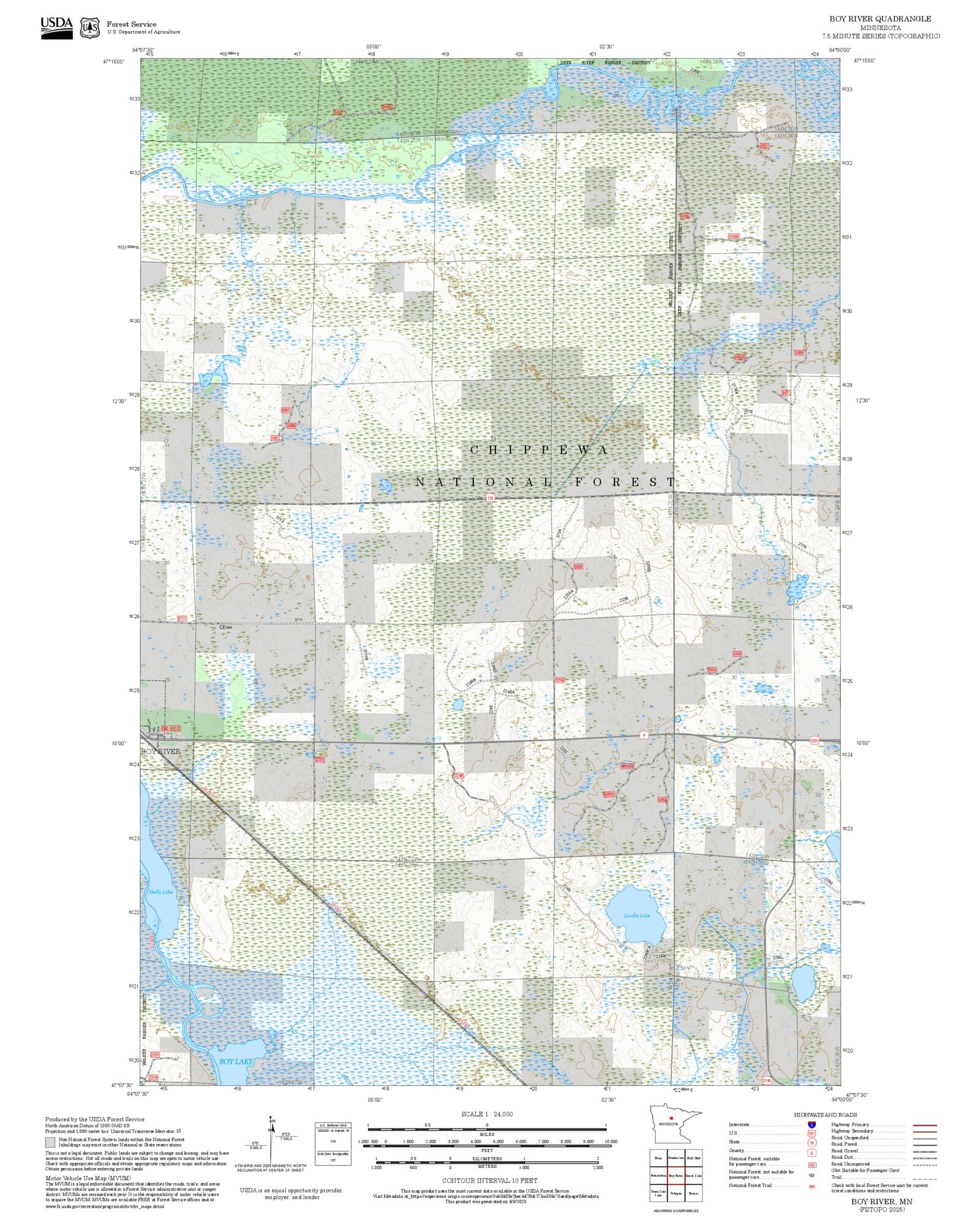 2025 Forest Service Topo Map of Boy River Minnesota – MyTopo Map Store