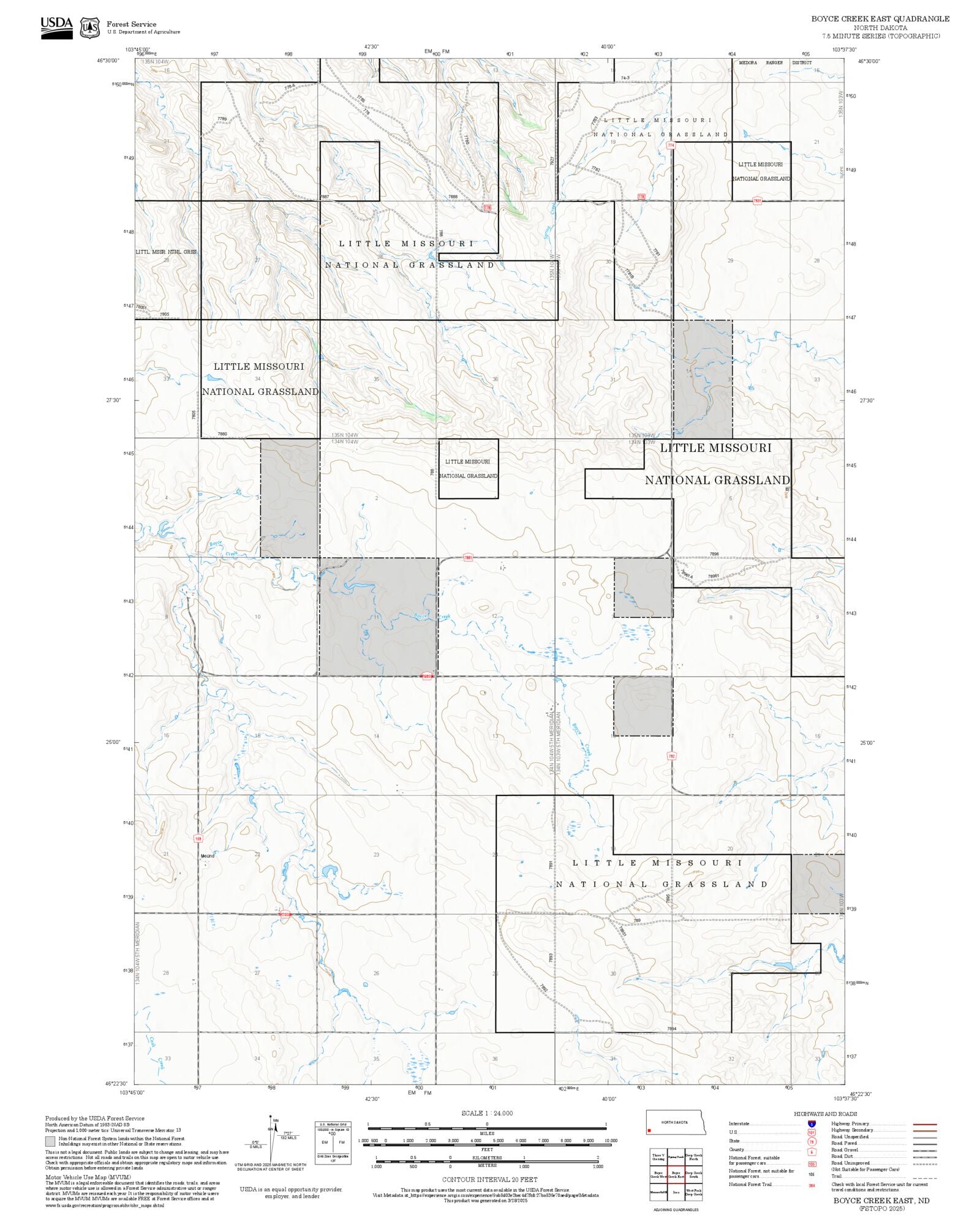 2025 Forest Service Topo Map of Boyce Creek East North Dakota – MyTopo ...