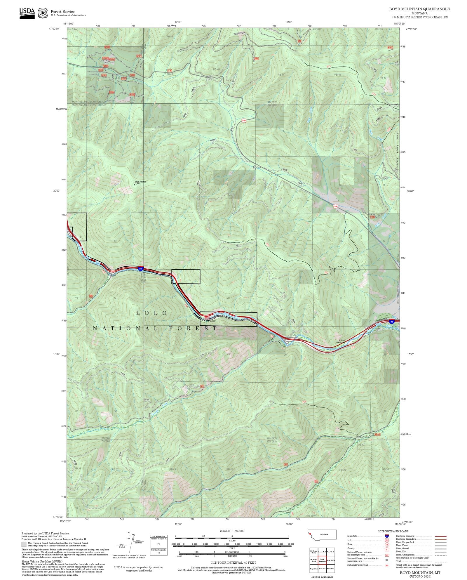2025 Forest Service Topo Map of Boyd Mountain Montana – MyTopo Map Store