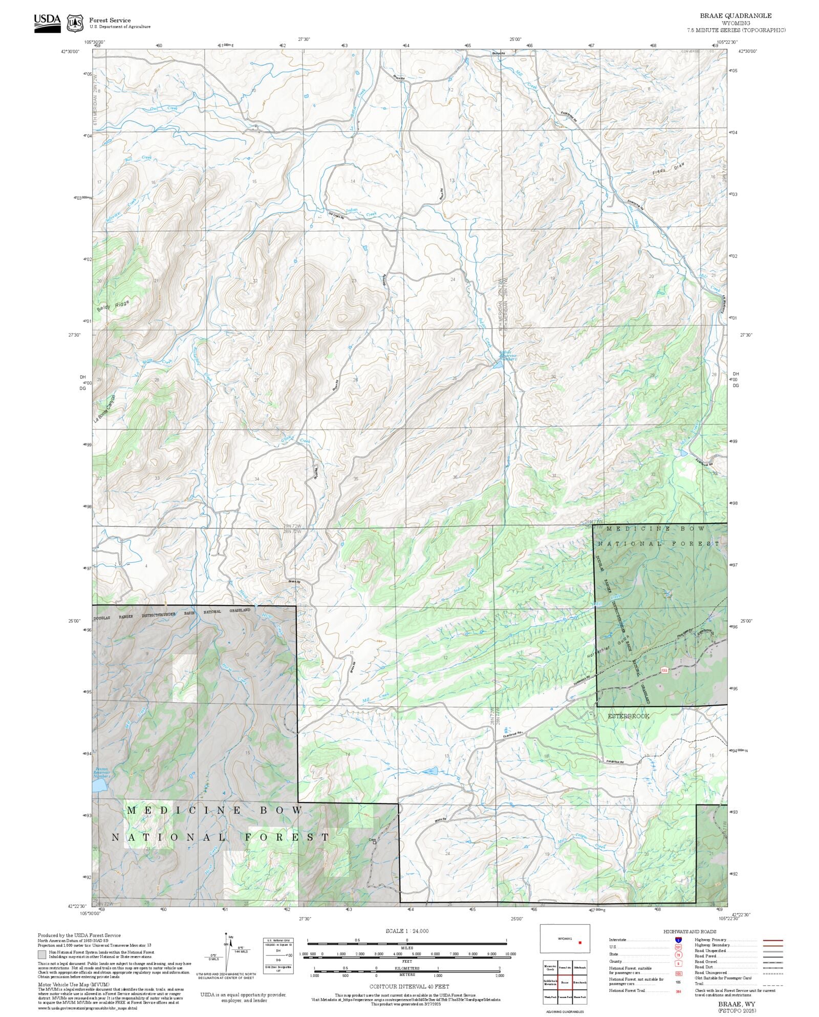 2025 Forest Service Topo Map of Braae Wyoming – MyTopo Map Store
