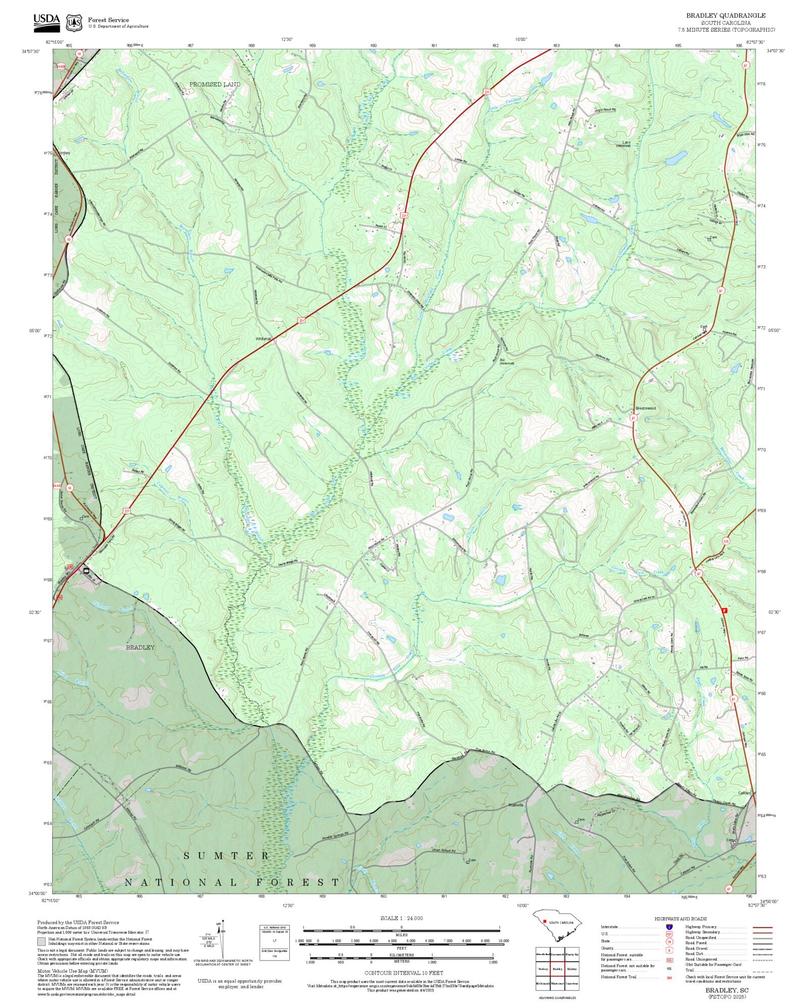 2025 Forest Service Topo Map of Bradley South Carolina – MyTopo Map Store