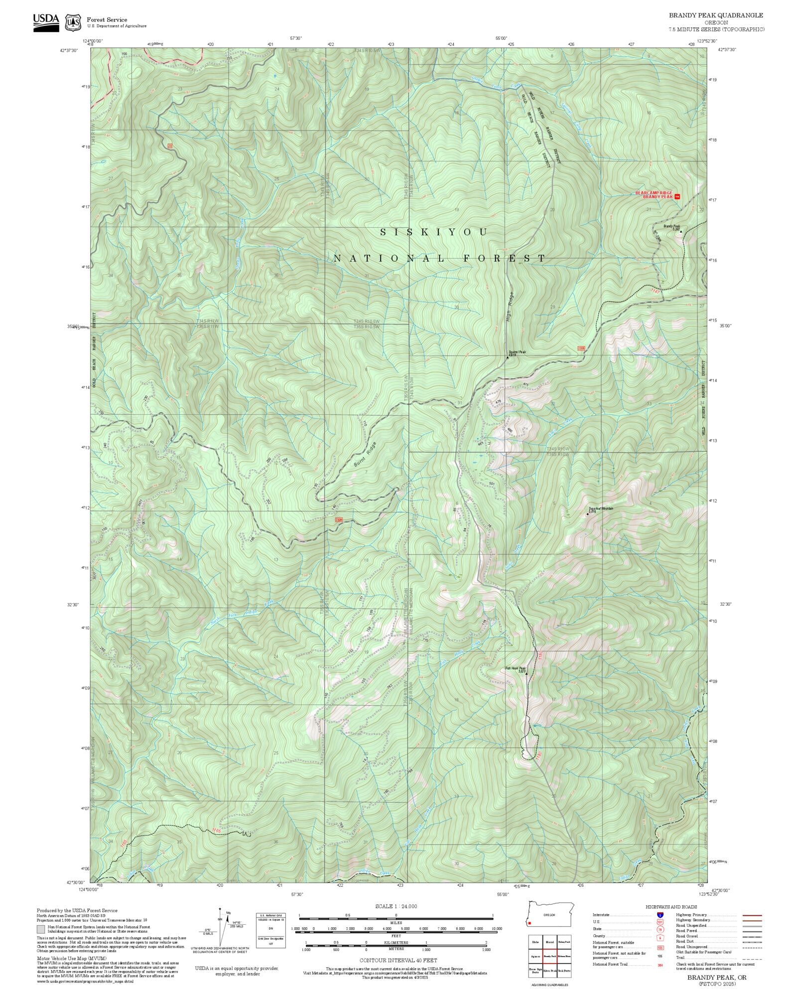 2025 Forest Service Topo Map of Brandy Peak Oregon – MyTopo Map Store