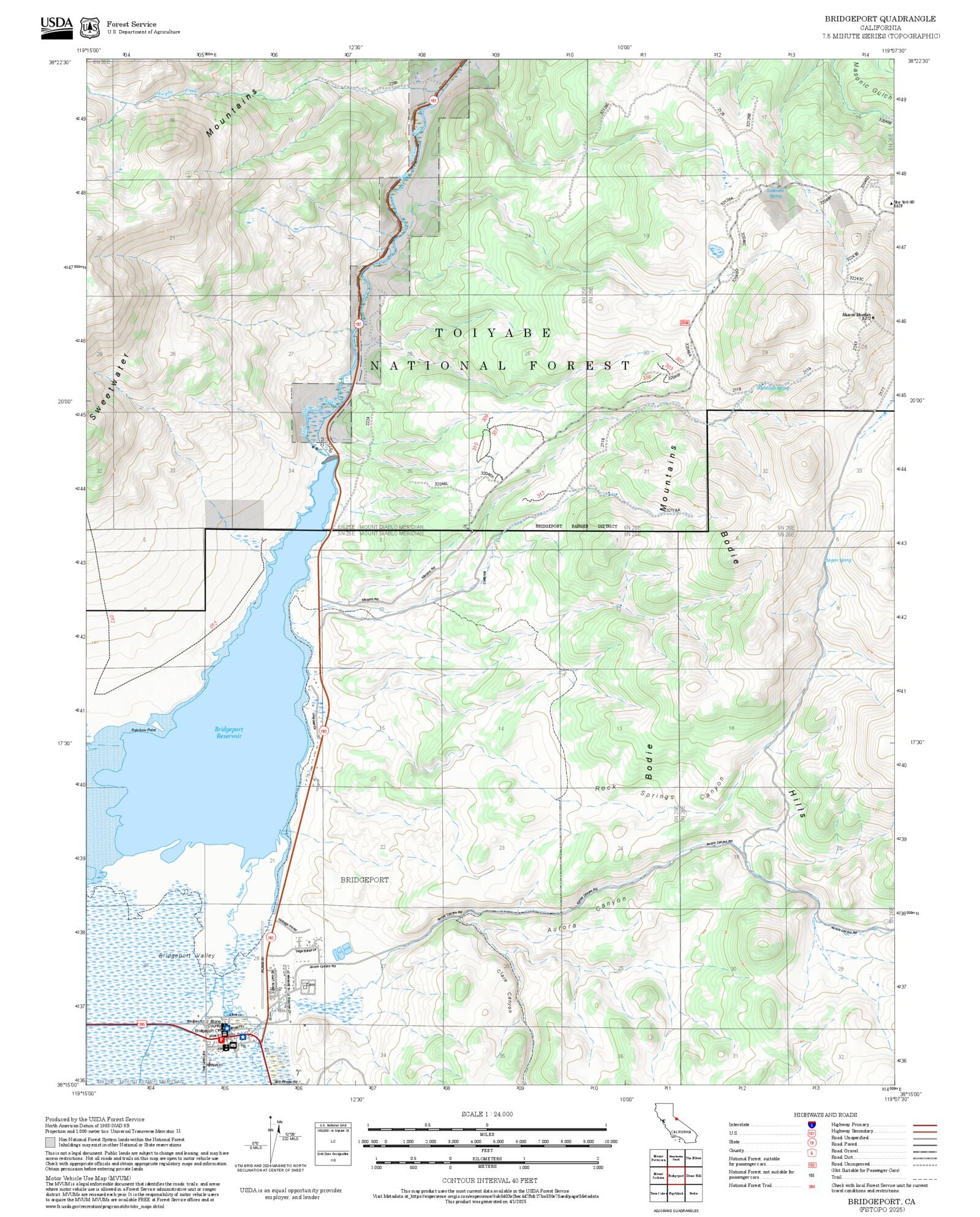 2025 Forest Service Topo Map of Bridgeport California – MyTopo Map Store