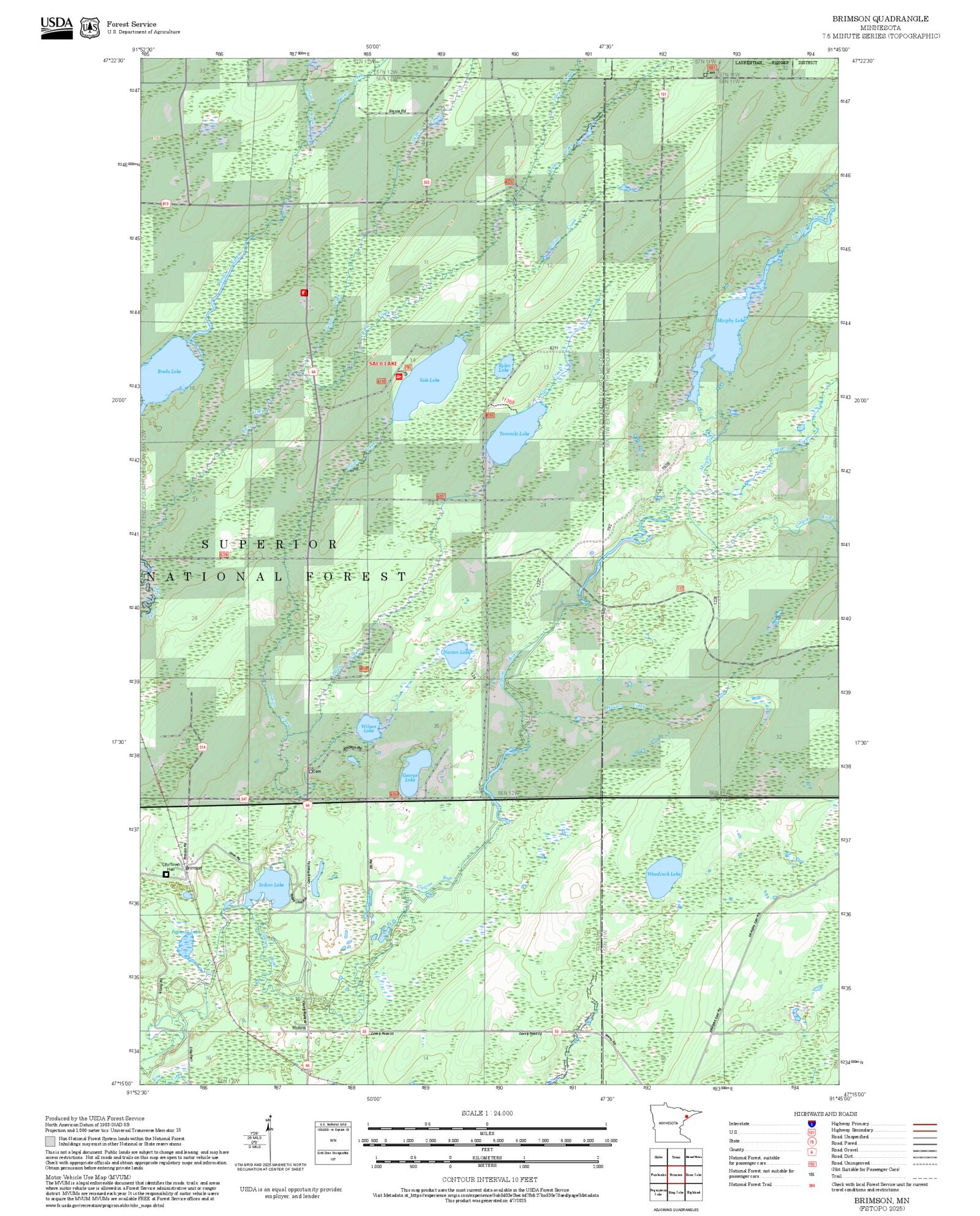 2025 Forest Service Topo Map of Brimson Minnesota – MyTopo Map Store