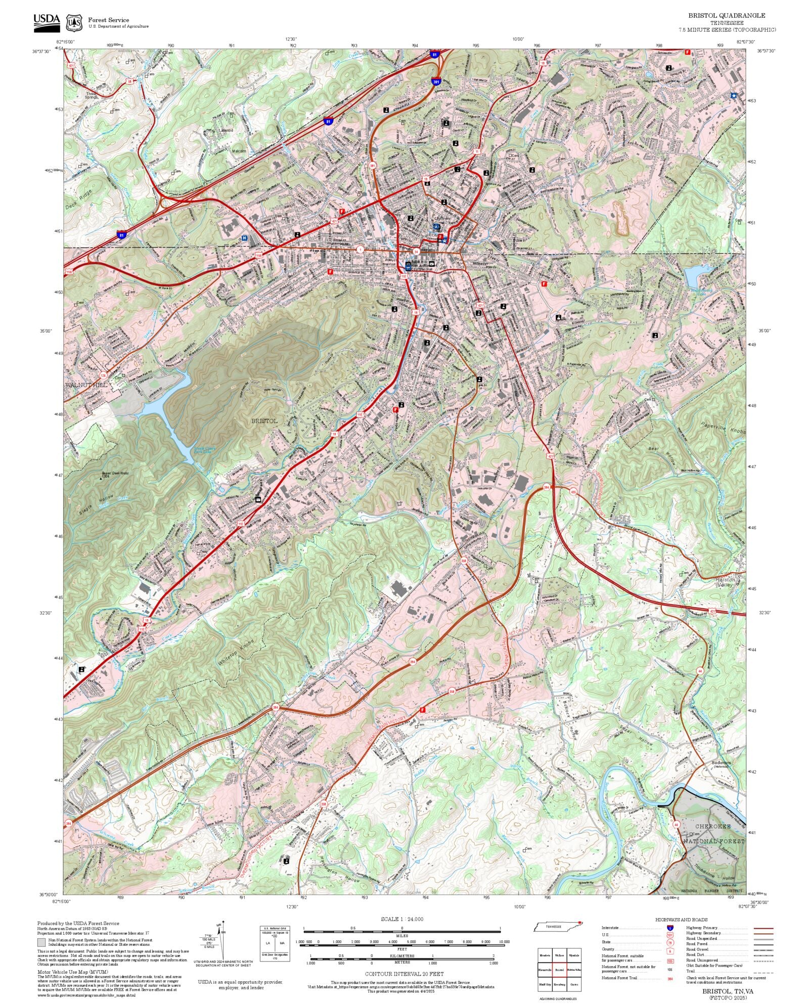 2025 Forest Service Topo Map of Bristol Tennessee – MyTopo Map Store