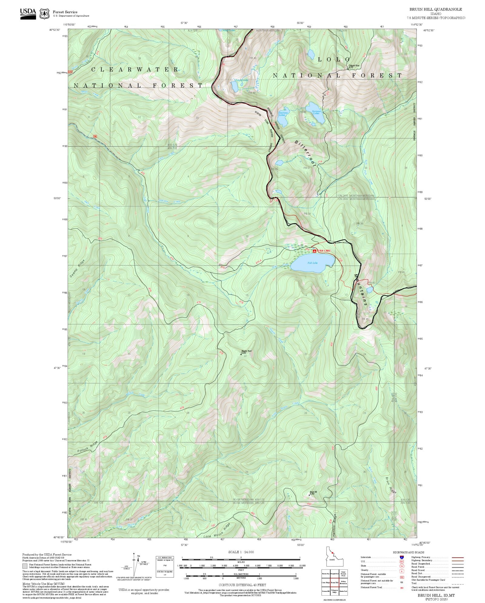 2025 Forest Service Topo Map of Bruin Hill Idaho – MyTopo Map Store