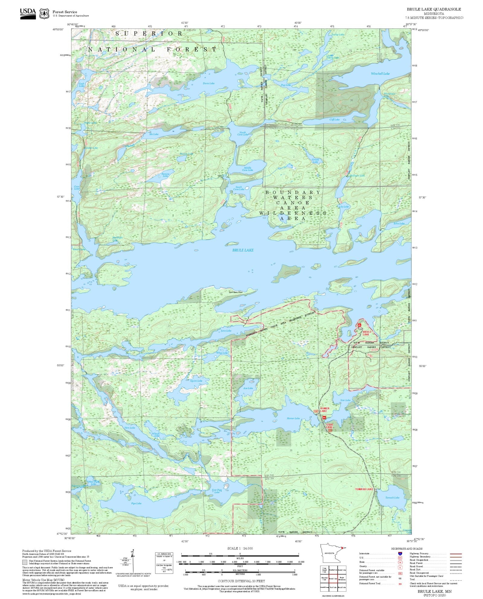 2025 Forest Service Topo Map of Brule Lake Minnesota – MyTopo Map Store