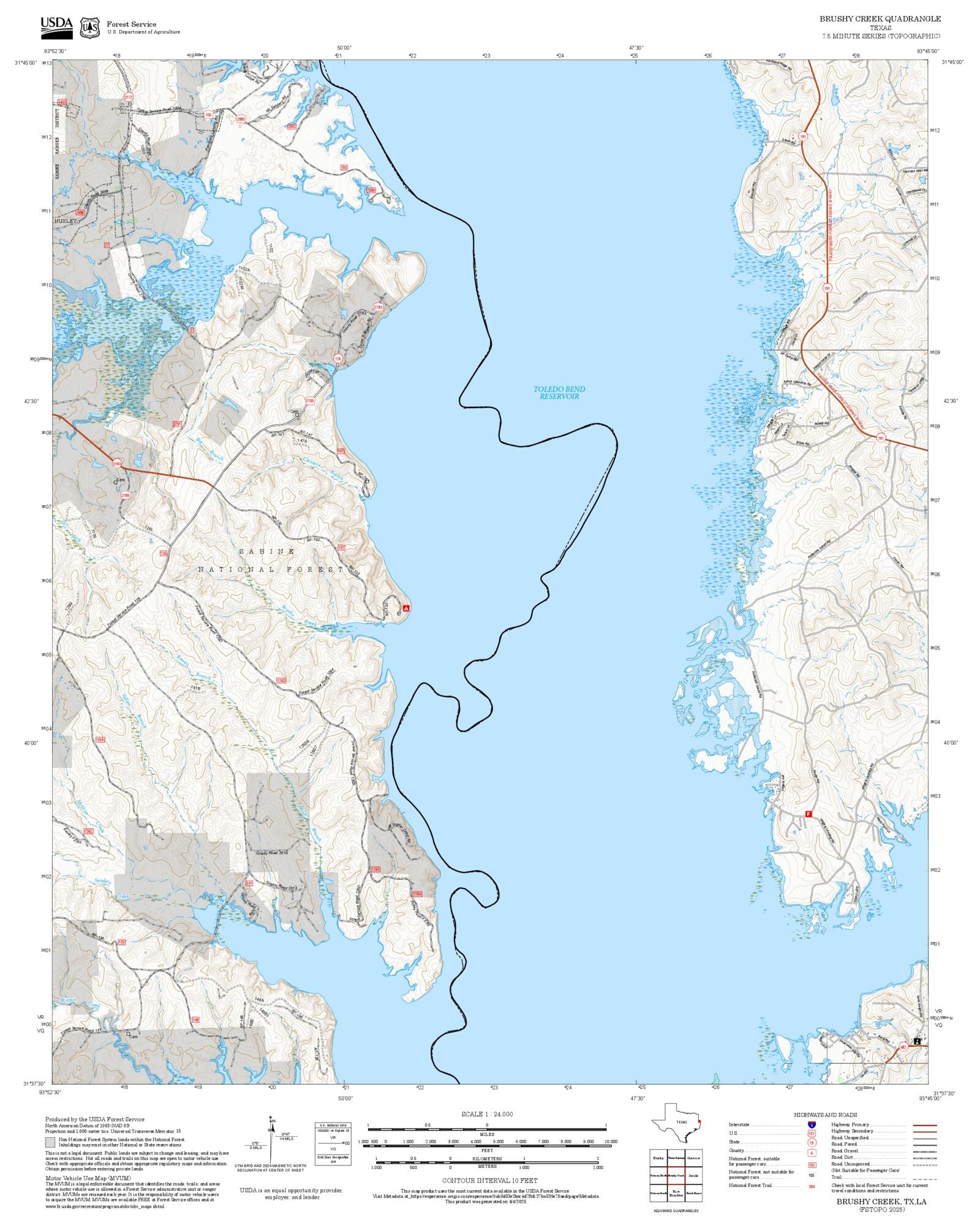 2025 Forest Service Topo Map of Brushy Creek Texas – MyTopo Map Store