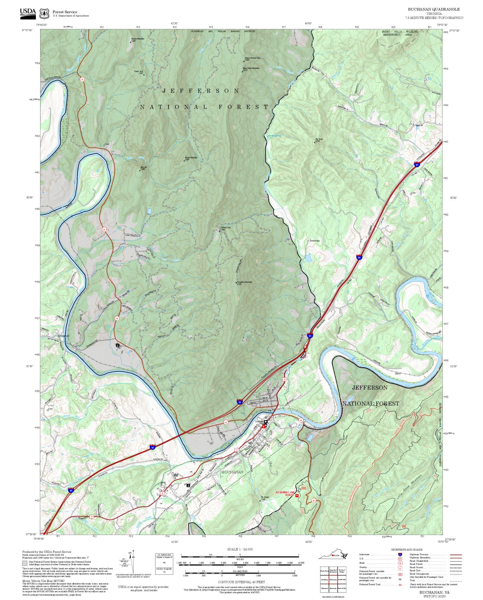 2025 Forest Service Topo Map of Buchanan Virginia – MyTopo Map Store
