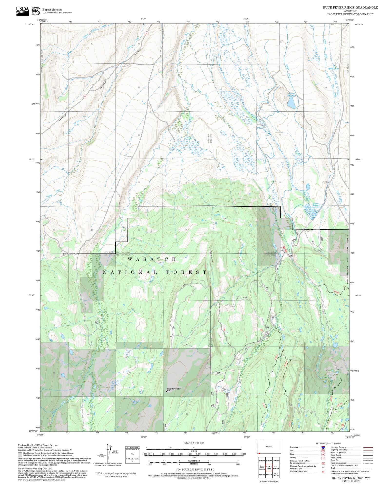 2025 Forest Service Topo Map of Buck Fever Ridge Wyoming – MyTopo Map Store