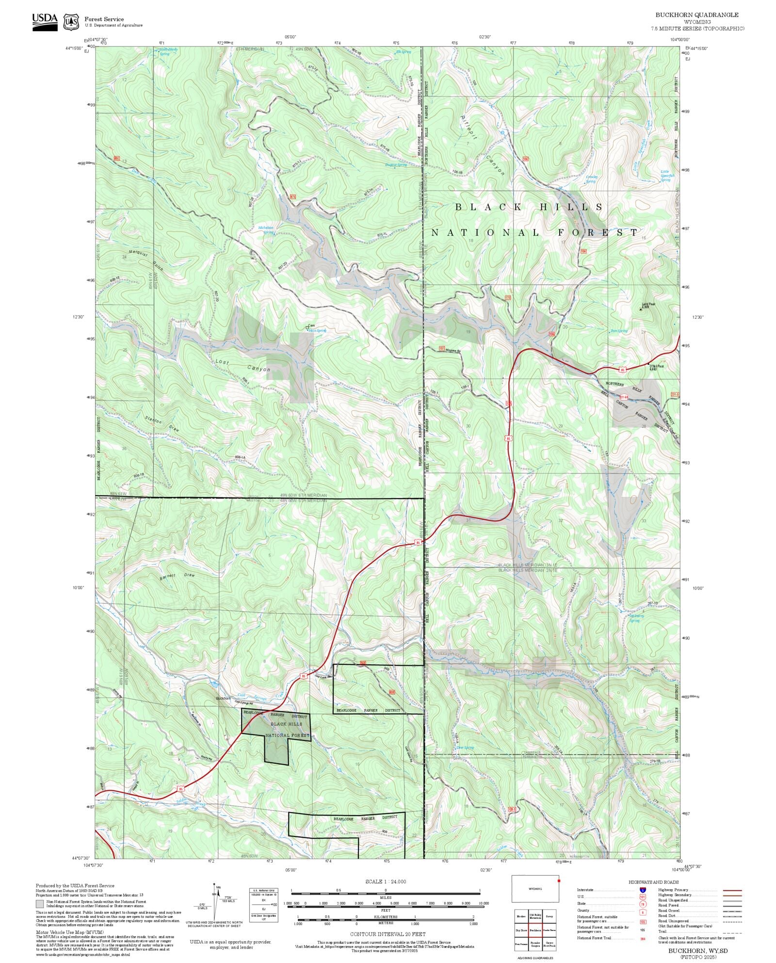 2025 Forest Service Topo Map of Buckhorn Wyoming – MyTopo Map Store