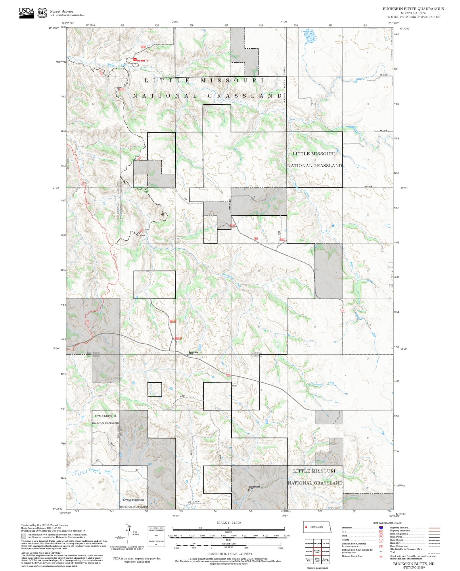 2025 Forest Service Topo Map of Buckskin Butte North Dakota – MyTopo ...