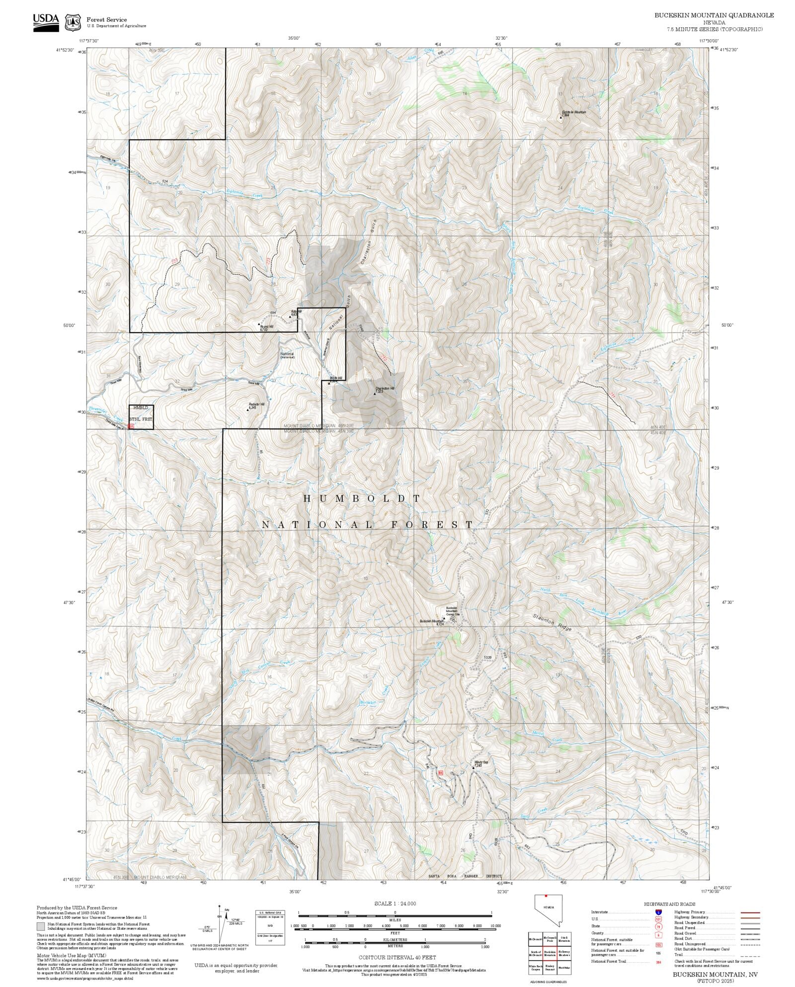 2025 Forest Service Topo Map of Buckskin Mountain Nevada – MyTopo Map Store