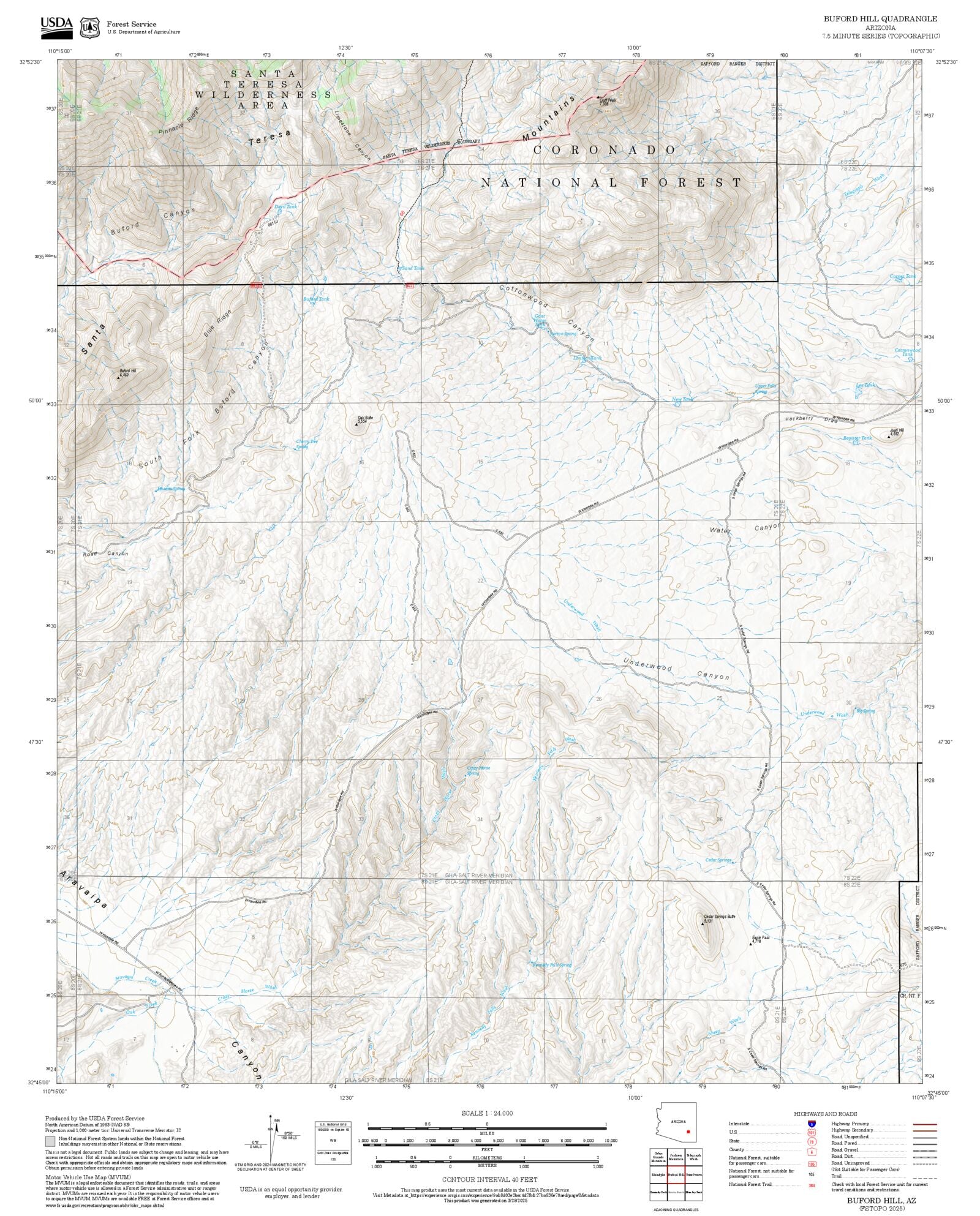 2025 Forest Service Topo Map of Buford Hill Arizona – MyTopo Map Store