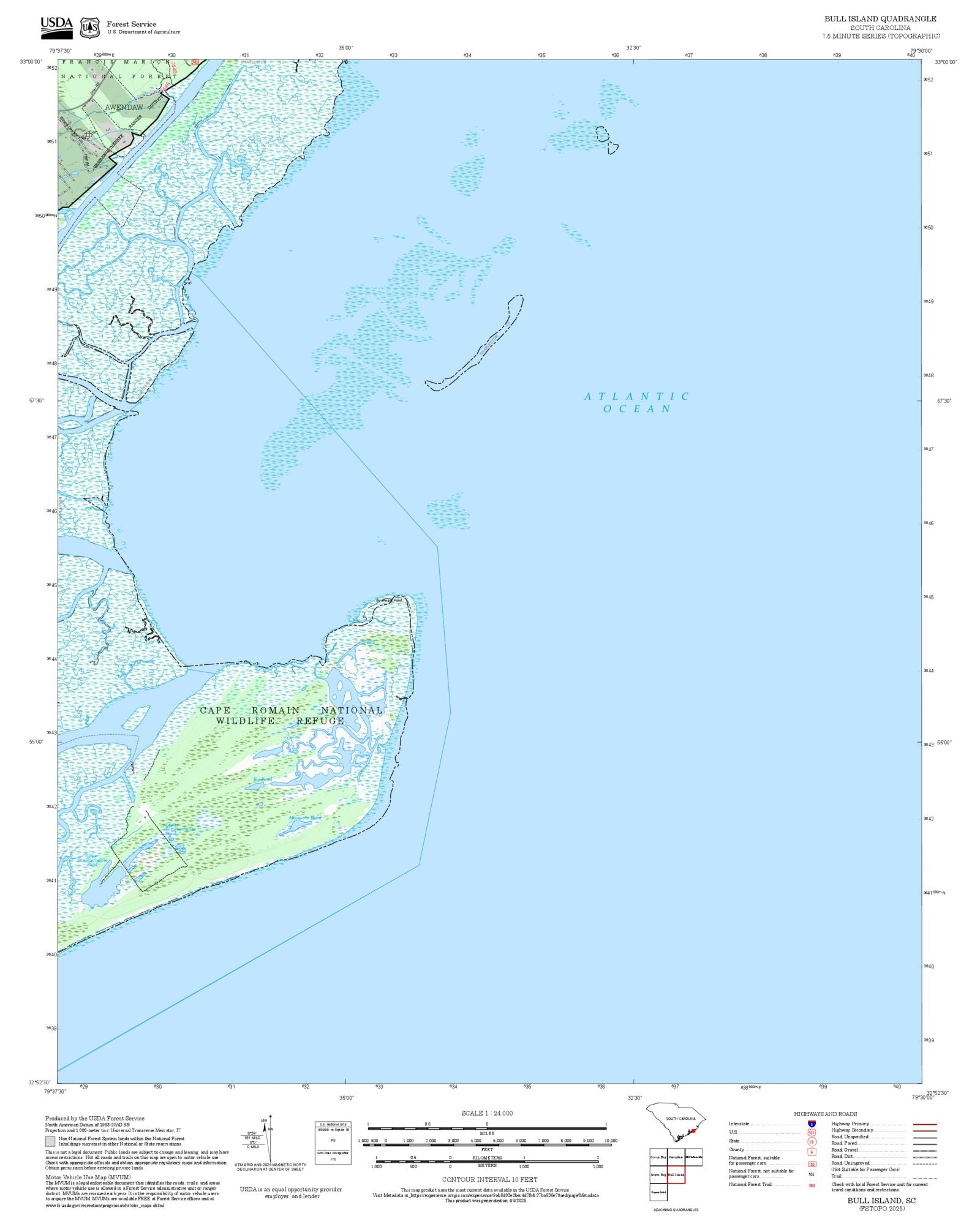 2025 Forest Service Topo Map of Bull Island South Carolina – MyTopo Map ...