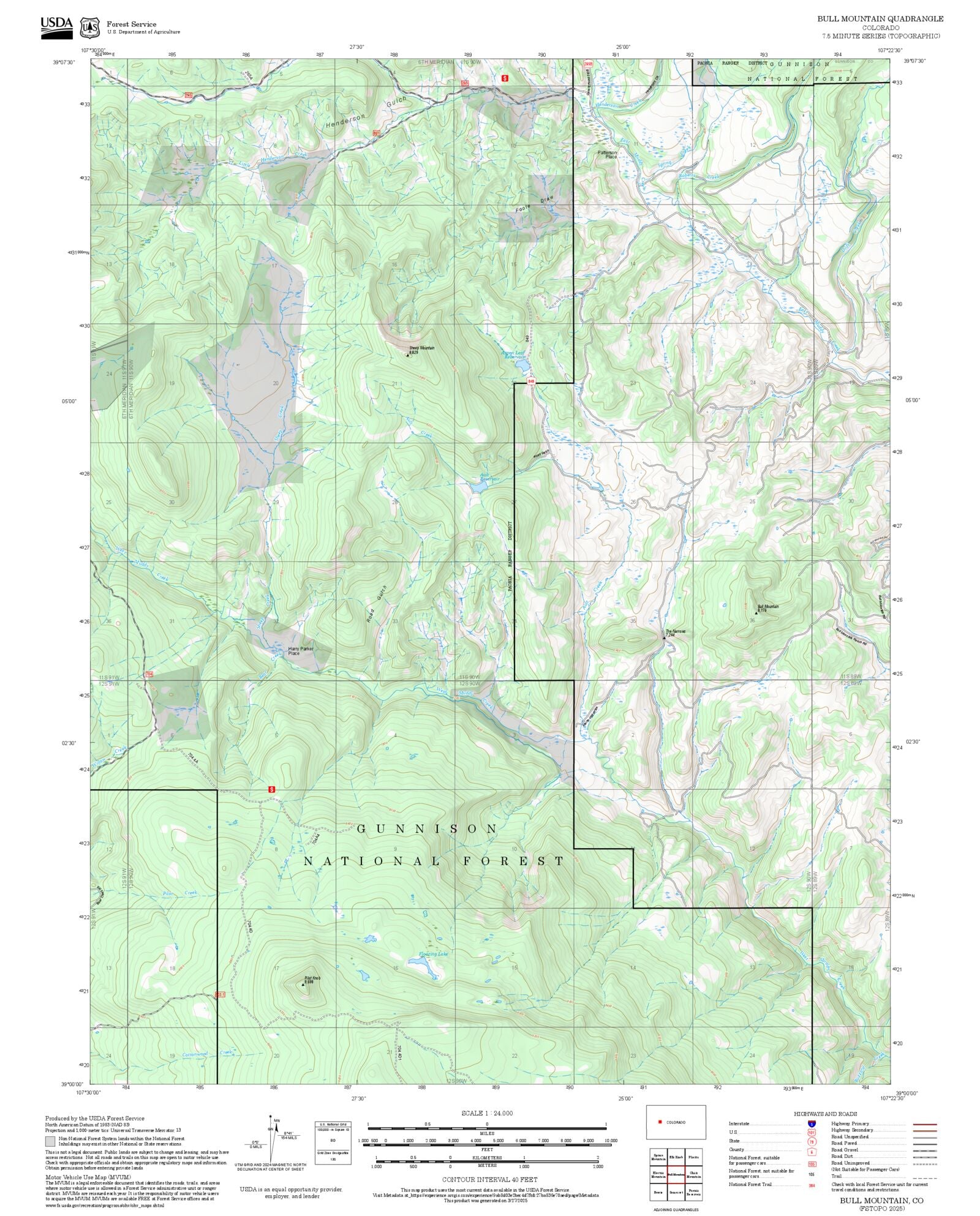 2025 Forest Service Topo Map of Bull Mountain Colorado – MyTopo Map Store