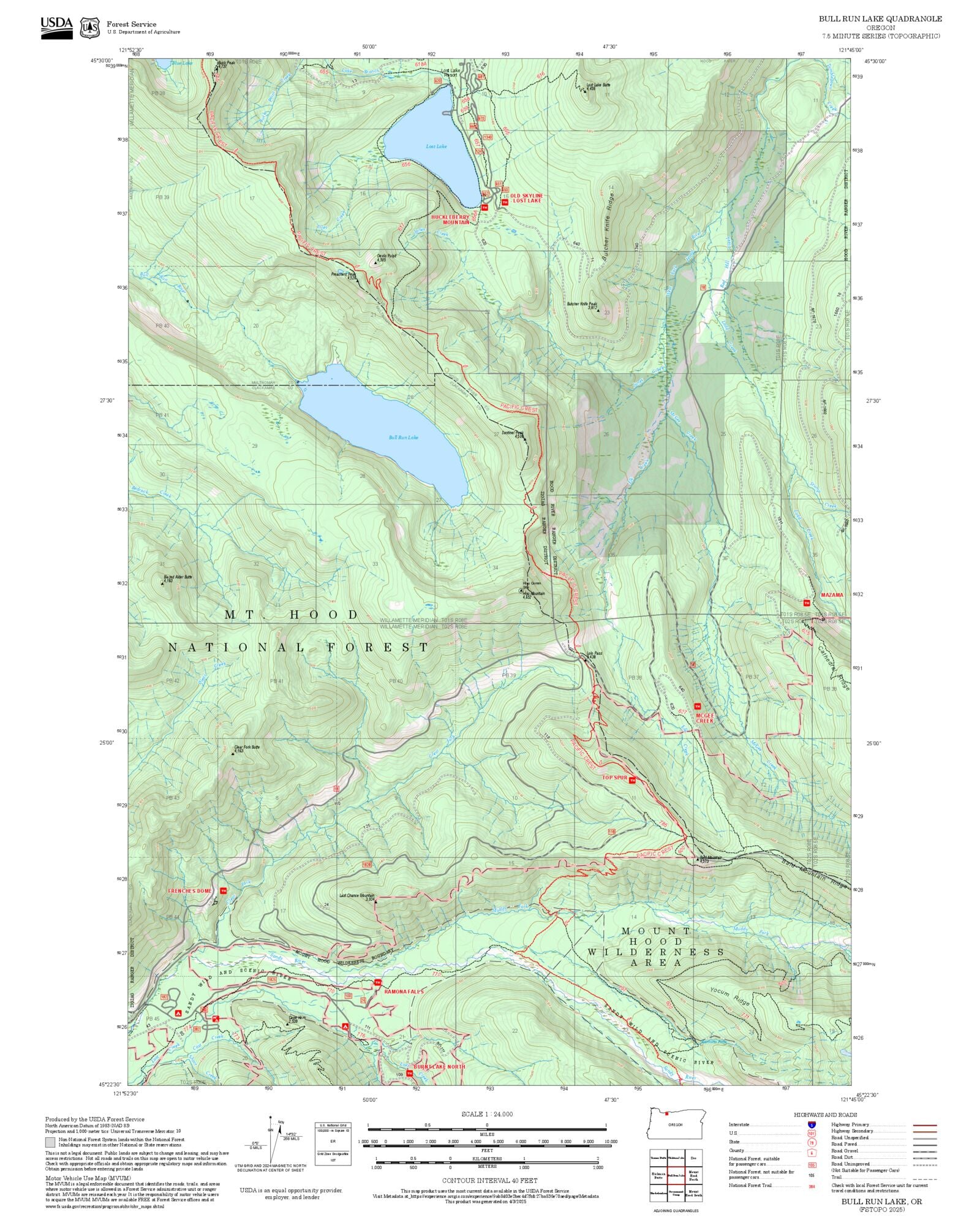 2025 Forest Service Topo Map of Bull Run Lake Oregon – MyTopo Map Store