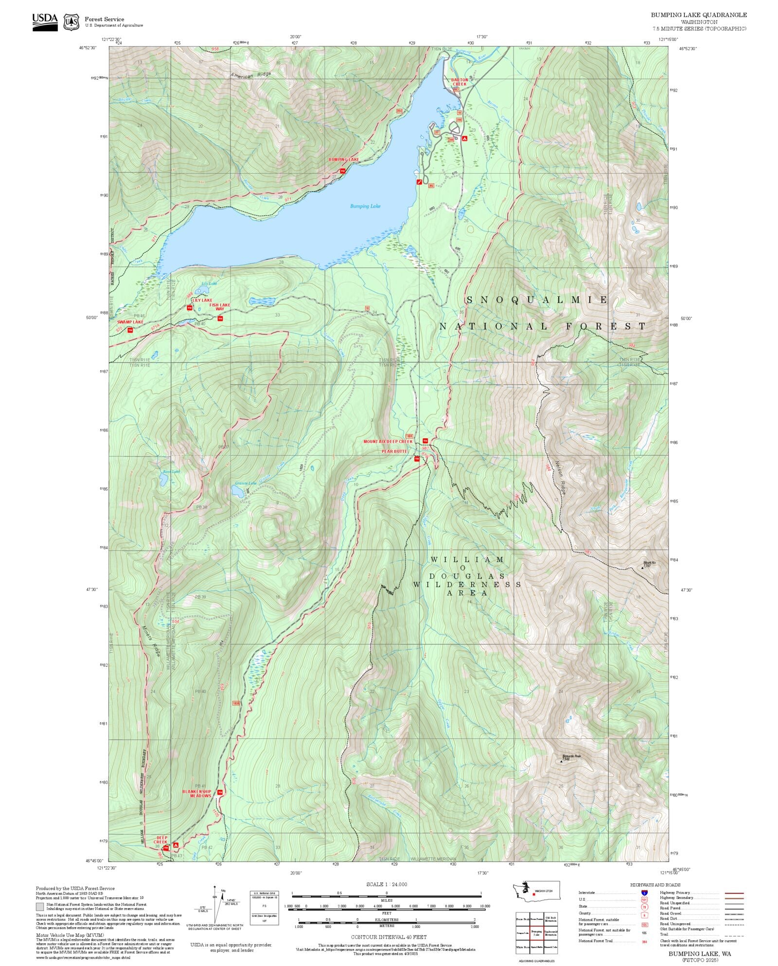 2025 Forest Service Topo Map of Bumping Lake Washington – MyTopo Map Store