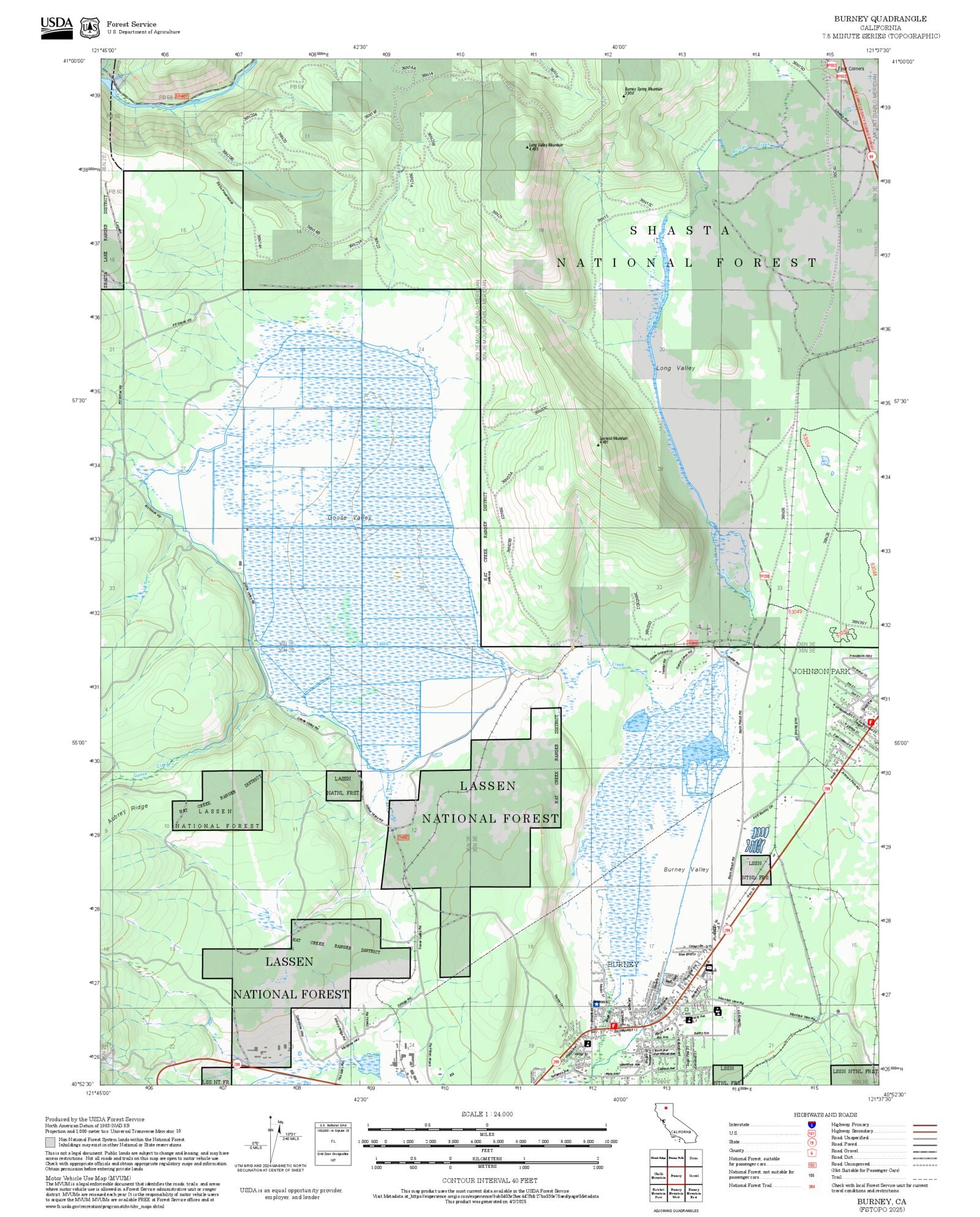 2025 Forest Service Topo Map of Burney California – MyTopo Map Store