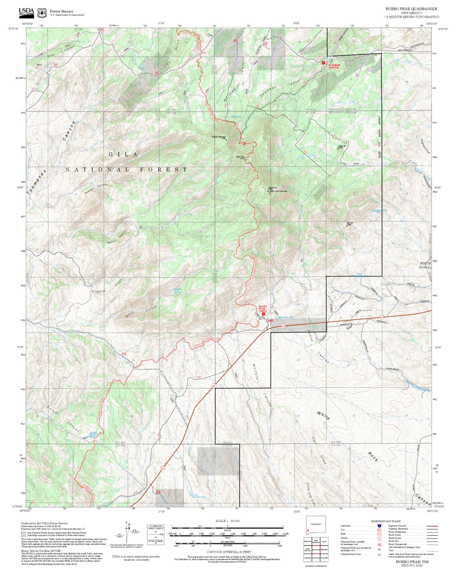 2025 Forest Service Topo Map of Burro Peak New Mexico – MyTopo Map Store