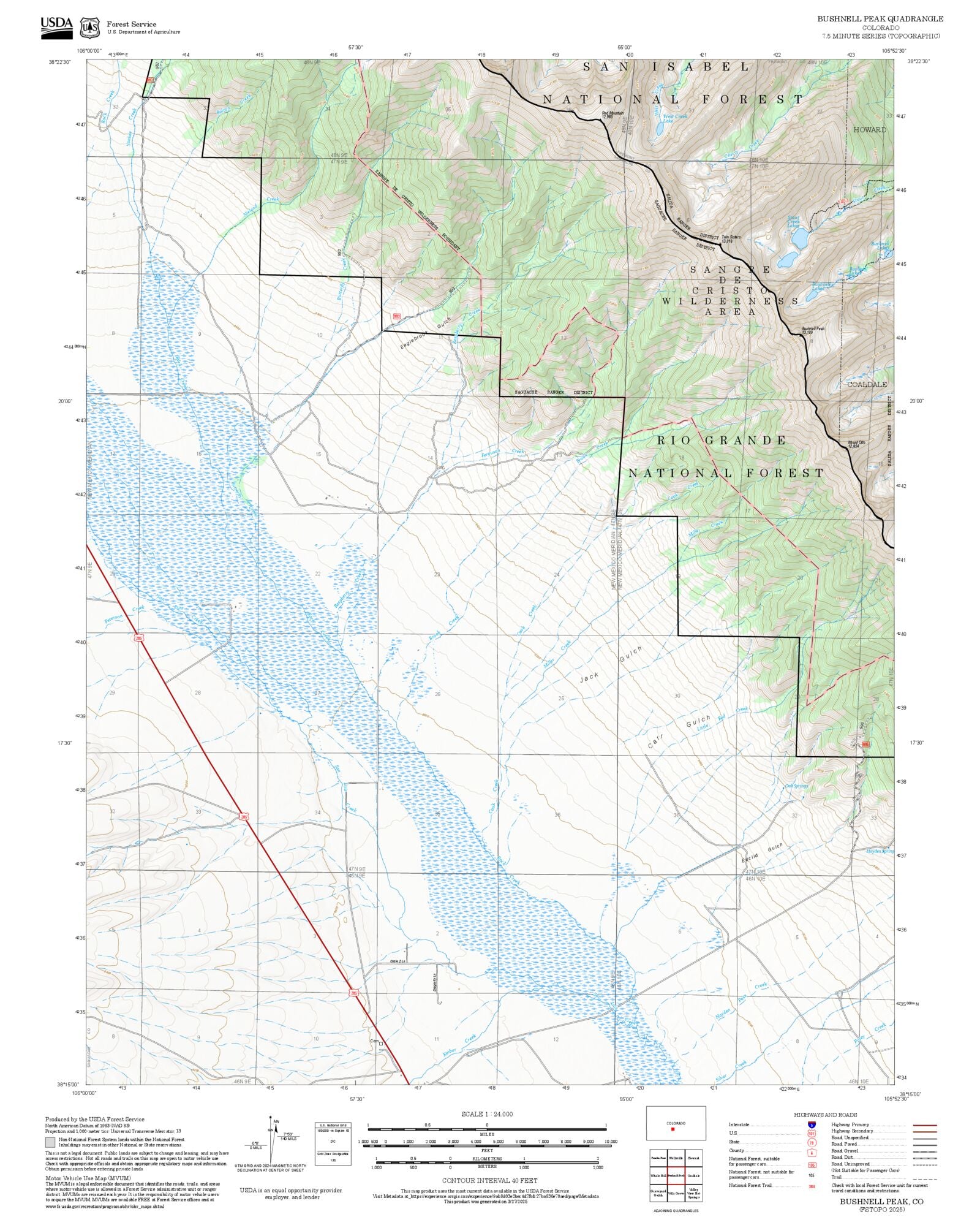 2025 Forest Service Topo Map of Bushnell Peak Colorado – MyTopo Map Store