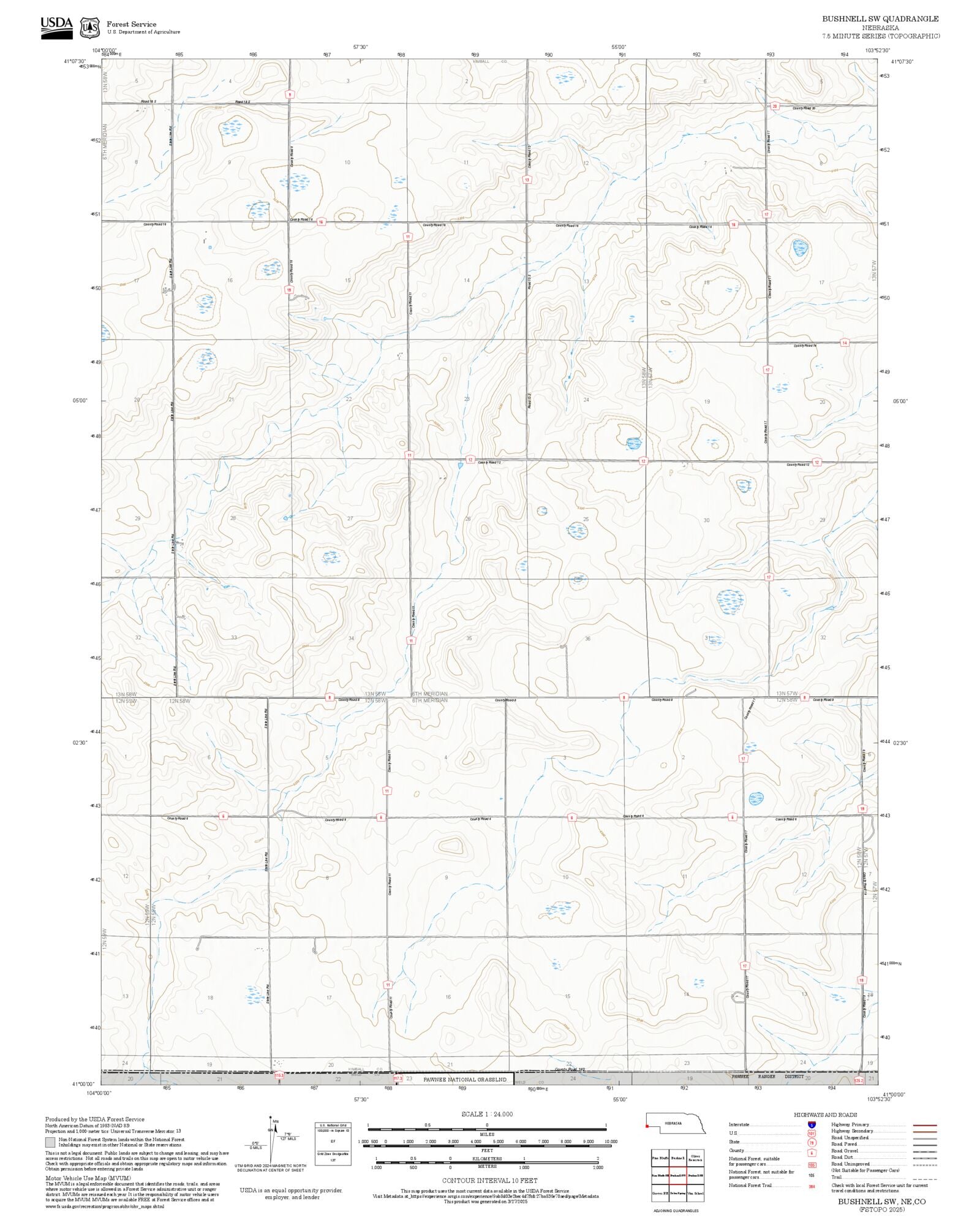 2025 Forest Service Topo Map of Bushnell SW Nebraska – MyTopo Map Store