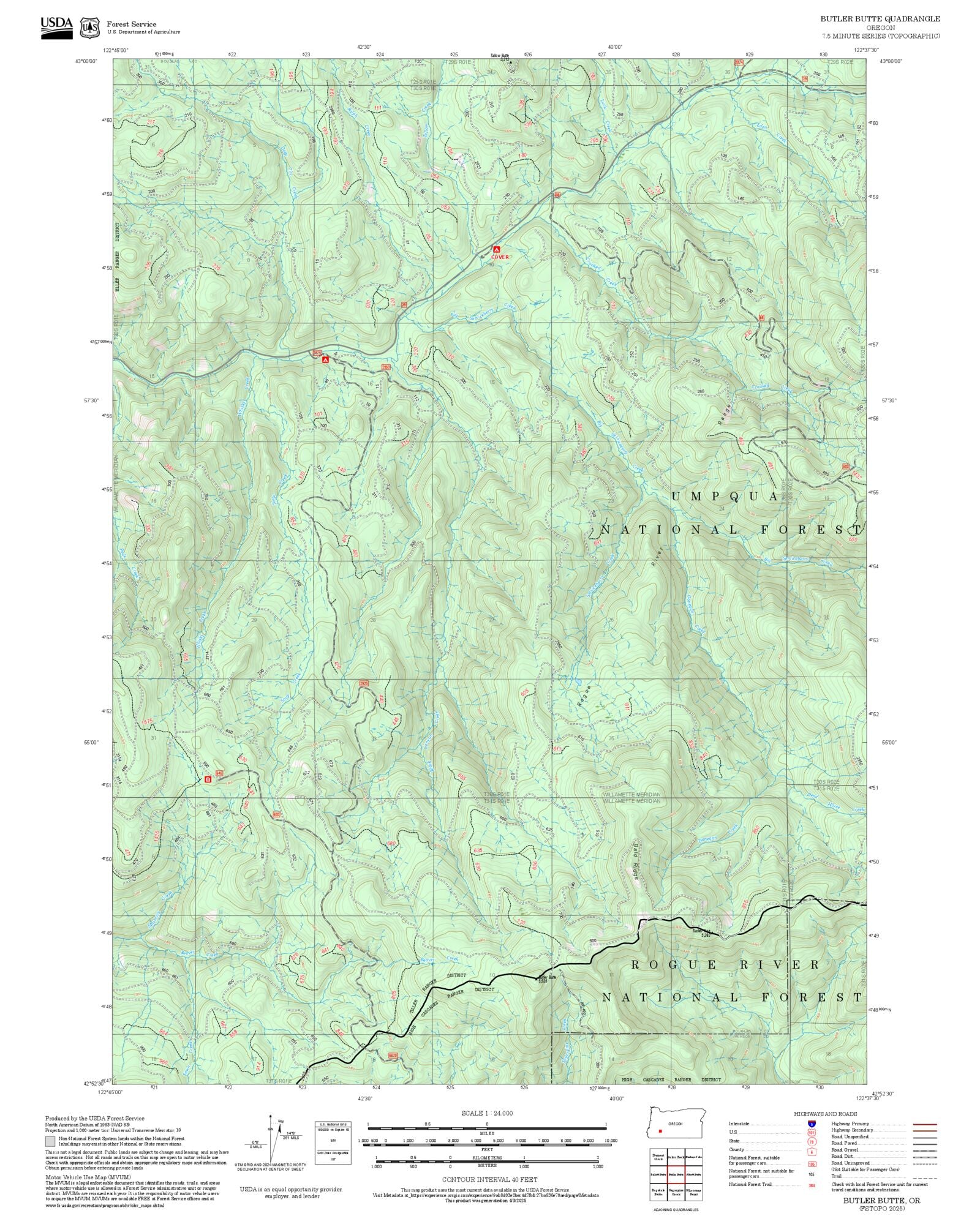 2025 Forest Service Topo Map of Butler Butte Oregon – MyTopo Map Store