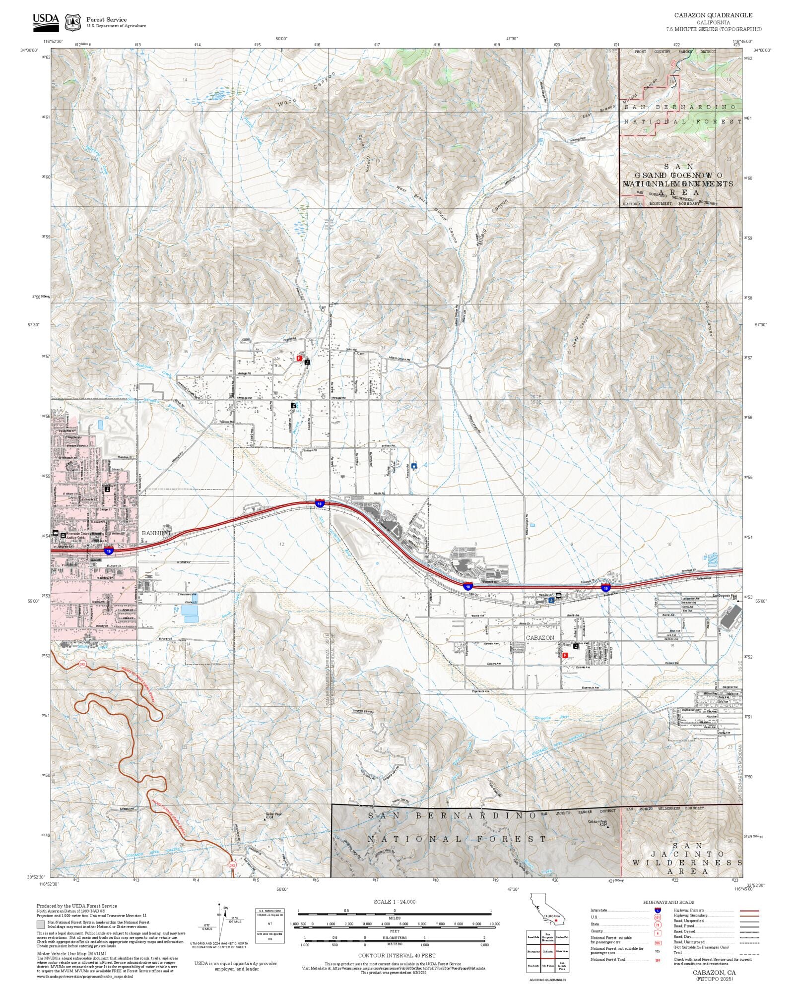 2025 Forest Service Topo Map of Cabazon California – MyTopo Map Store