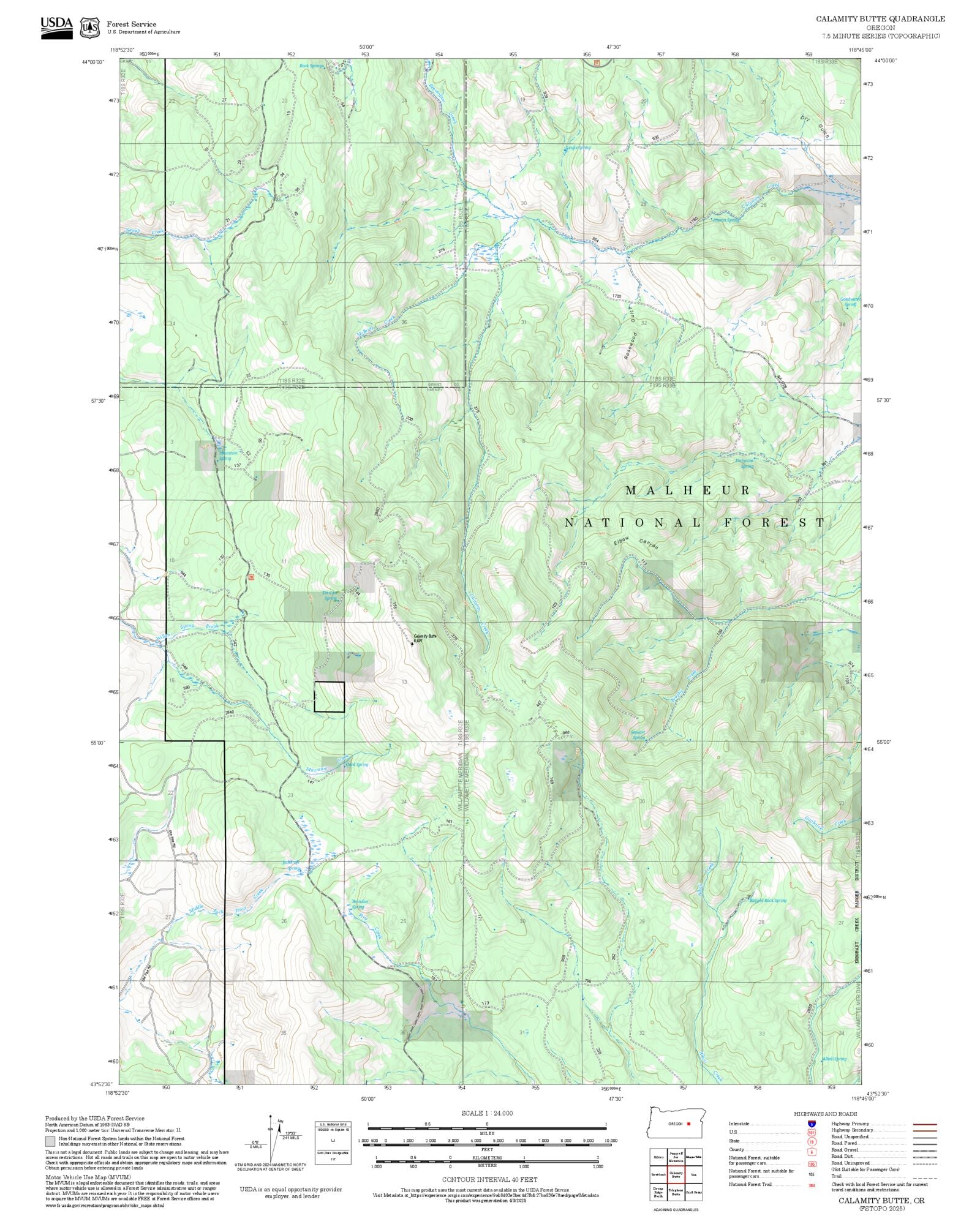 2025 Forest Service Topo Map of Calamity Butte Oregon – MyTopo Map Store