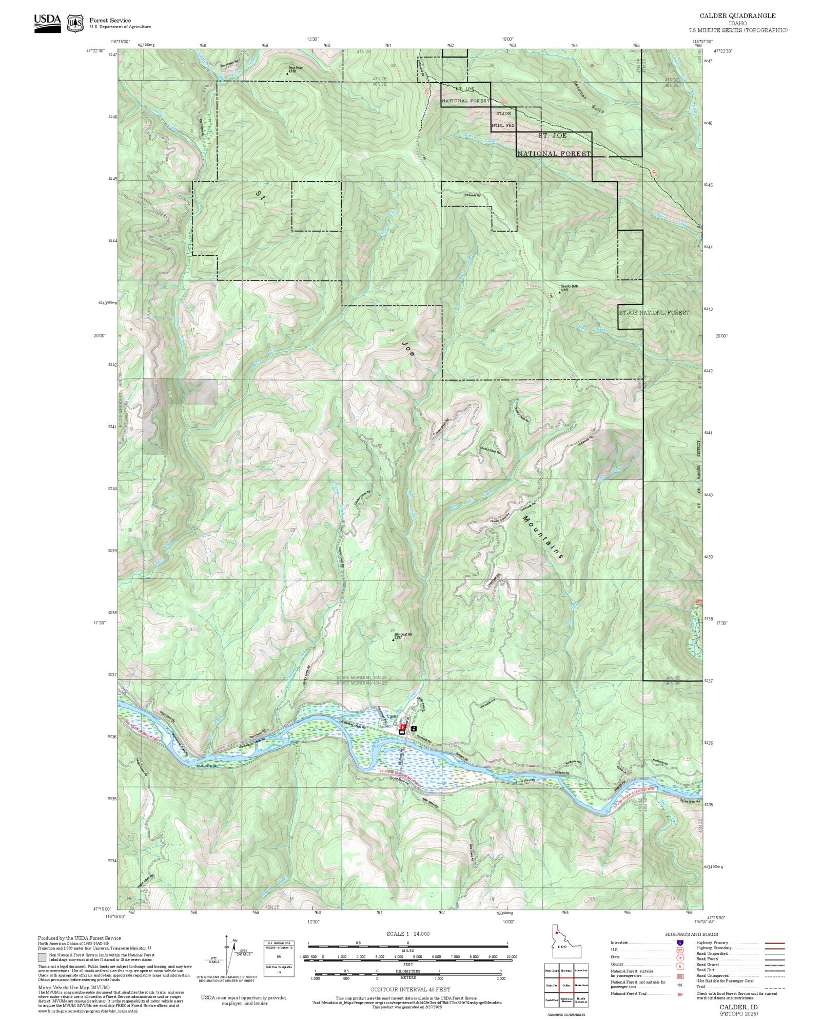 2025 Forest Service Topo Map of Calder Idaho – MyTopo Map Store