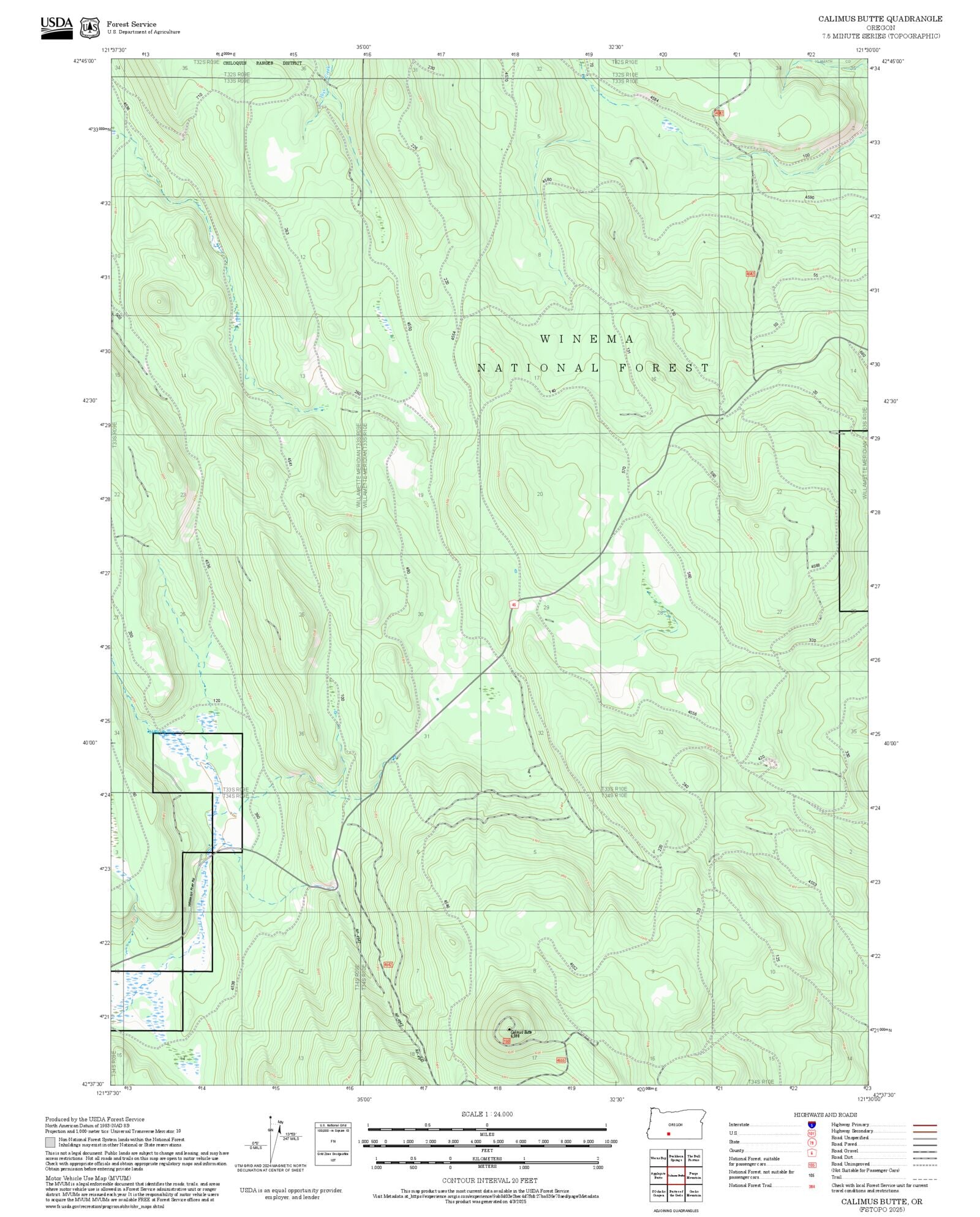 2025 Forest Service Topo Map of Calimus Butte Oregon – MyTopo Map Store