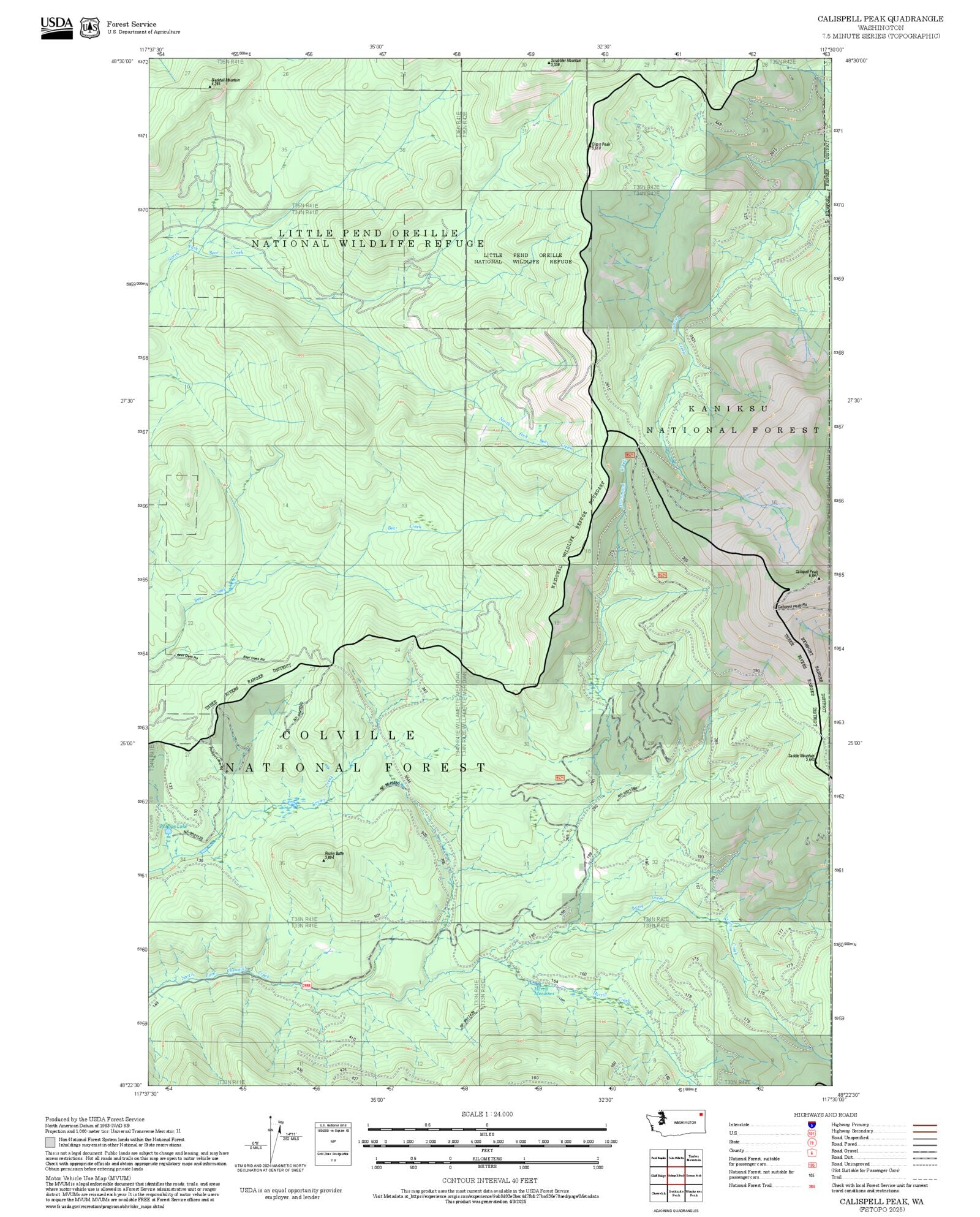 2025 Forest Service Topo Map of Calispell Peak Washington – MyTopo Map ...