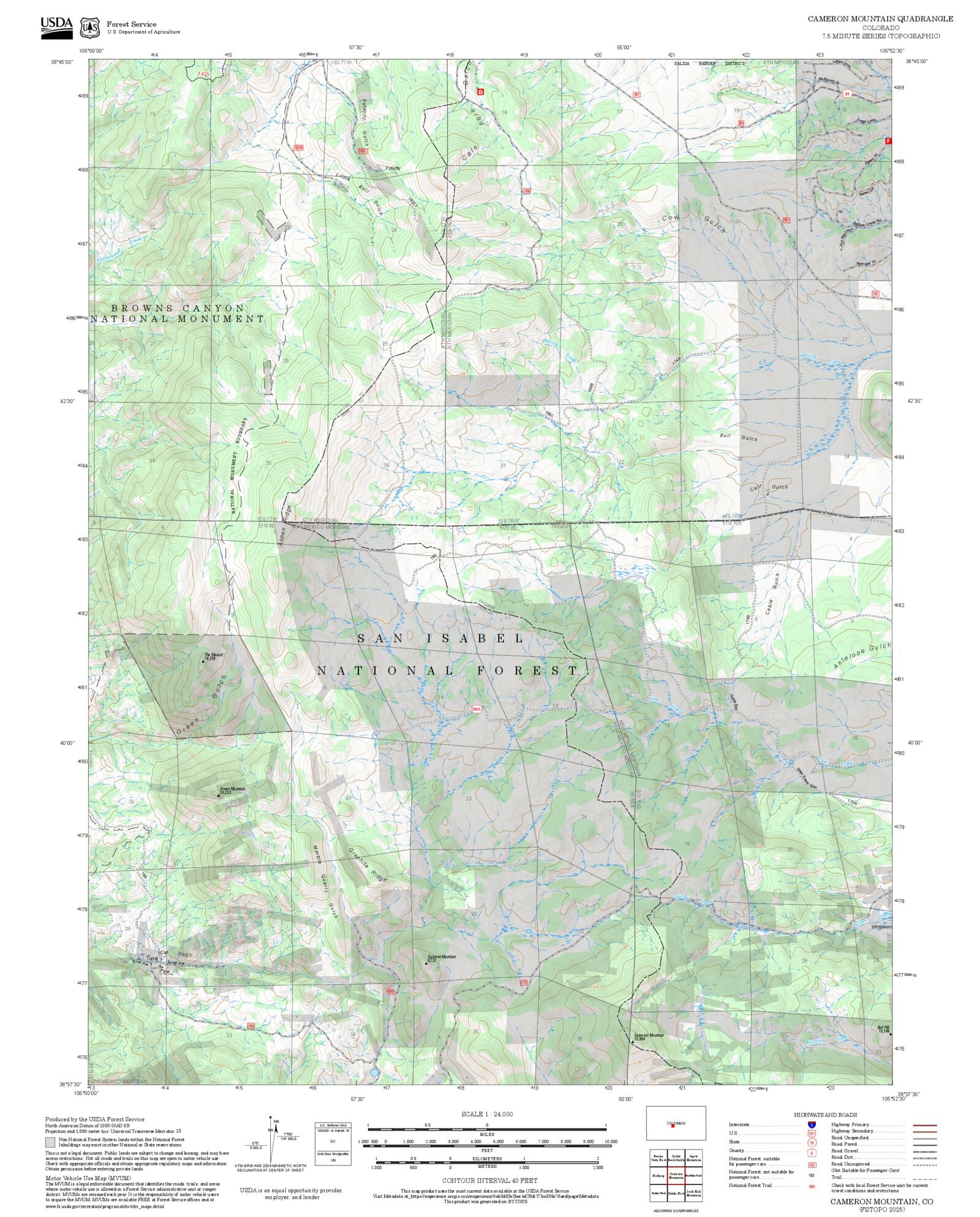 2025 Forest Service Topo Map of Cameron Mountain Colorado – MyTopo Map ...