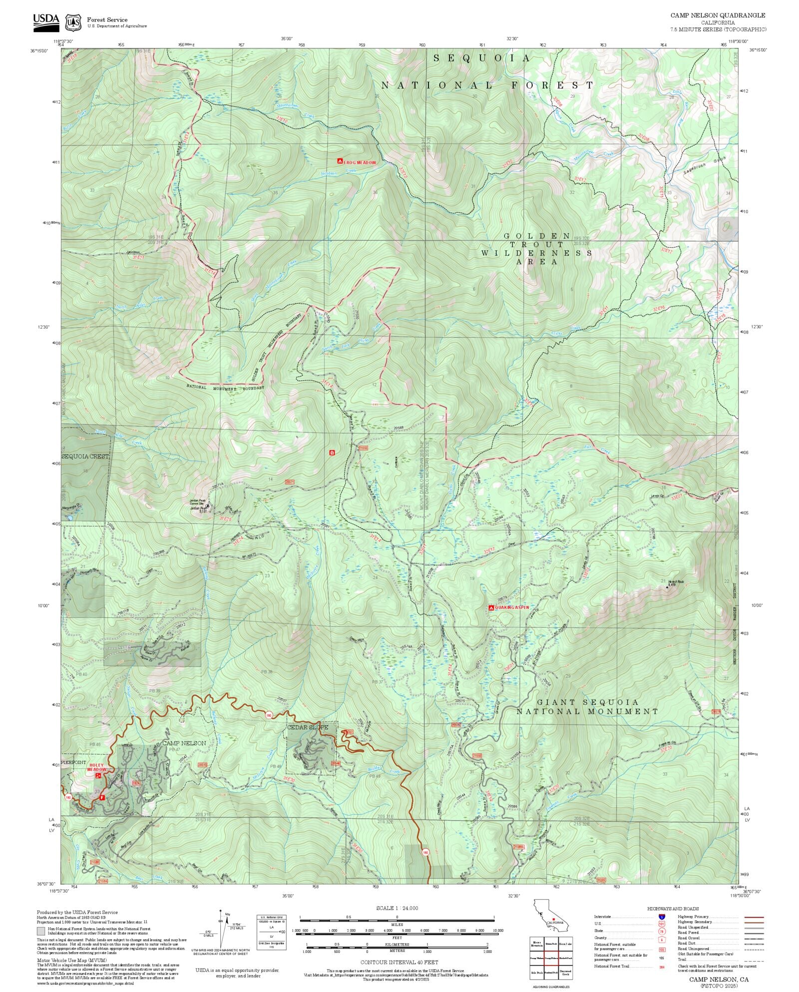 2025 Forest Service Topo Map of Camp Nelson California – MyTopo Map Store