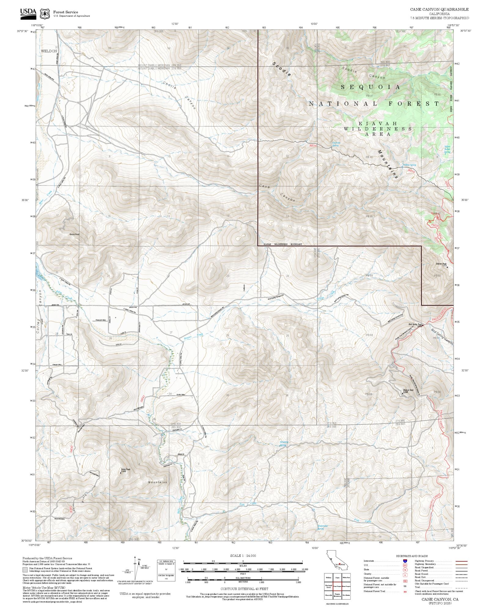 2025 Forest Service Topo Map of Cane Canyon California – MyTopo Map Store