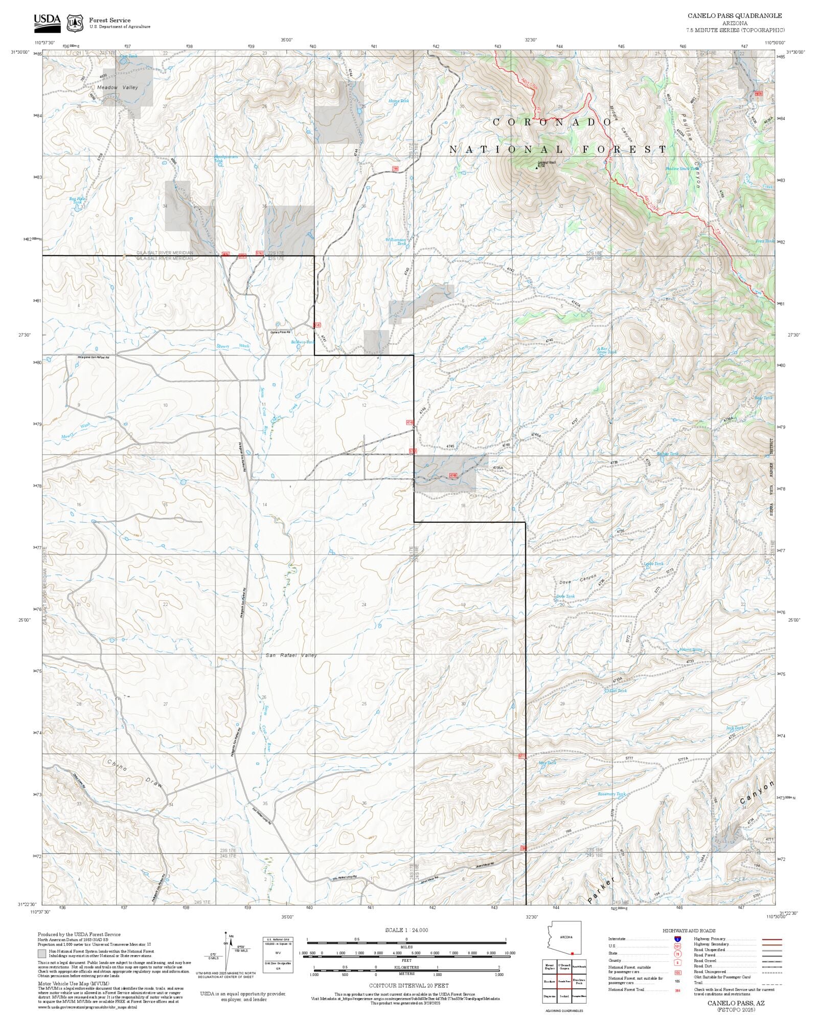 2025 Forest Service Topo Map of Canelo Pass Arizona – MyTopo Map Store