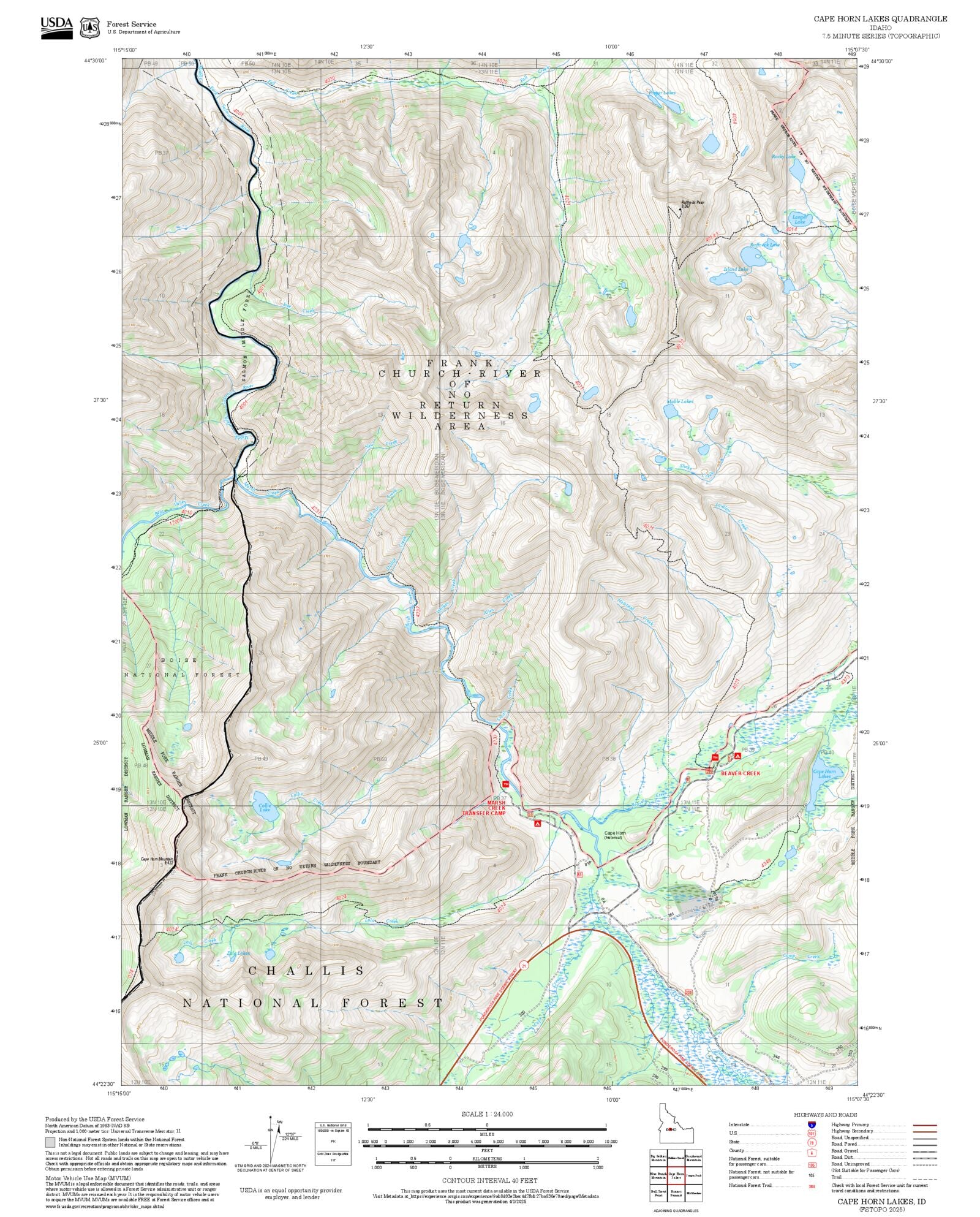 2025 Forest Service Topo Map of Cape Horn Lakes Idaho – MyTopo Map Store