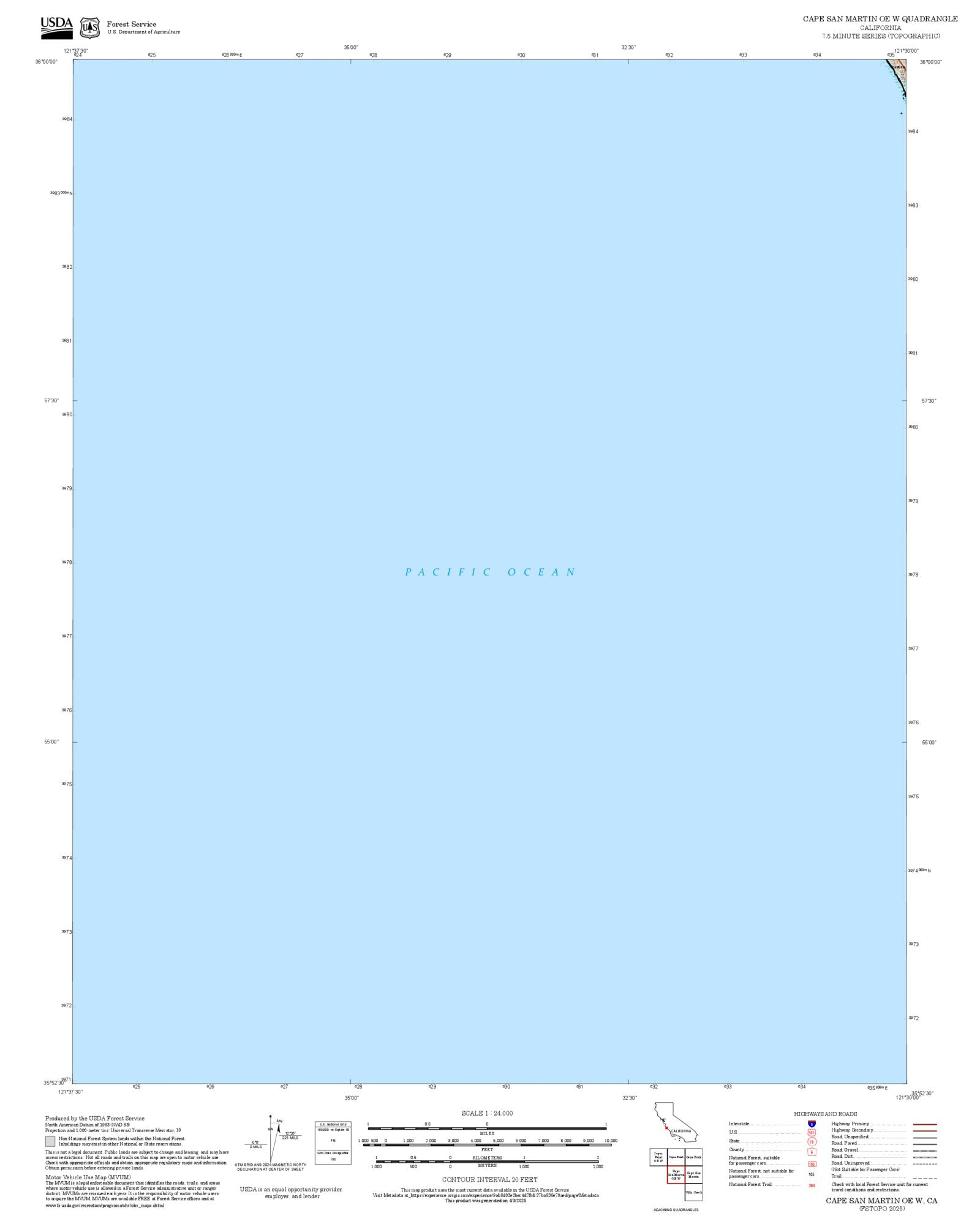 2025 Forest Service Topo Map of Cape San Martin OE W California ...