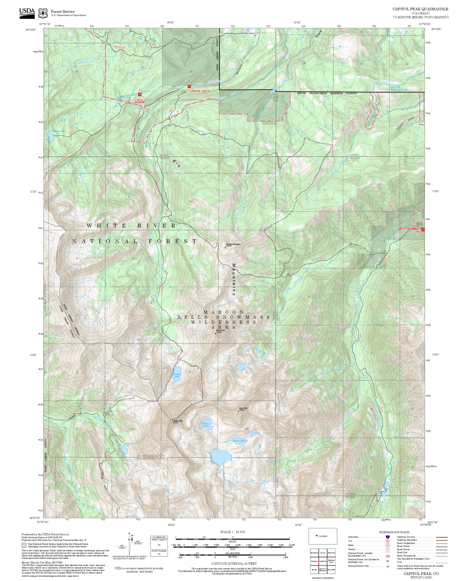 2025 Forest Service Topo Map of Capitol Peak Colorado – MyTopo Map Store