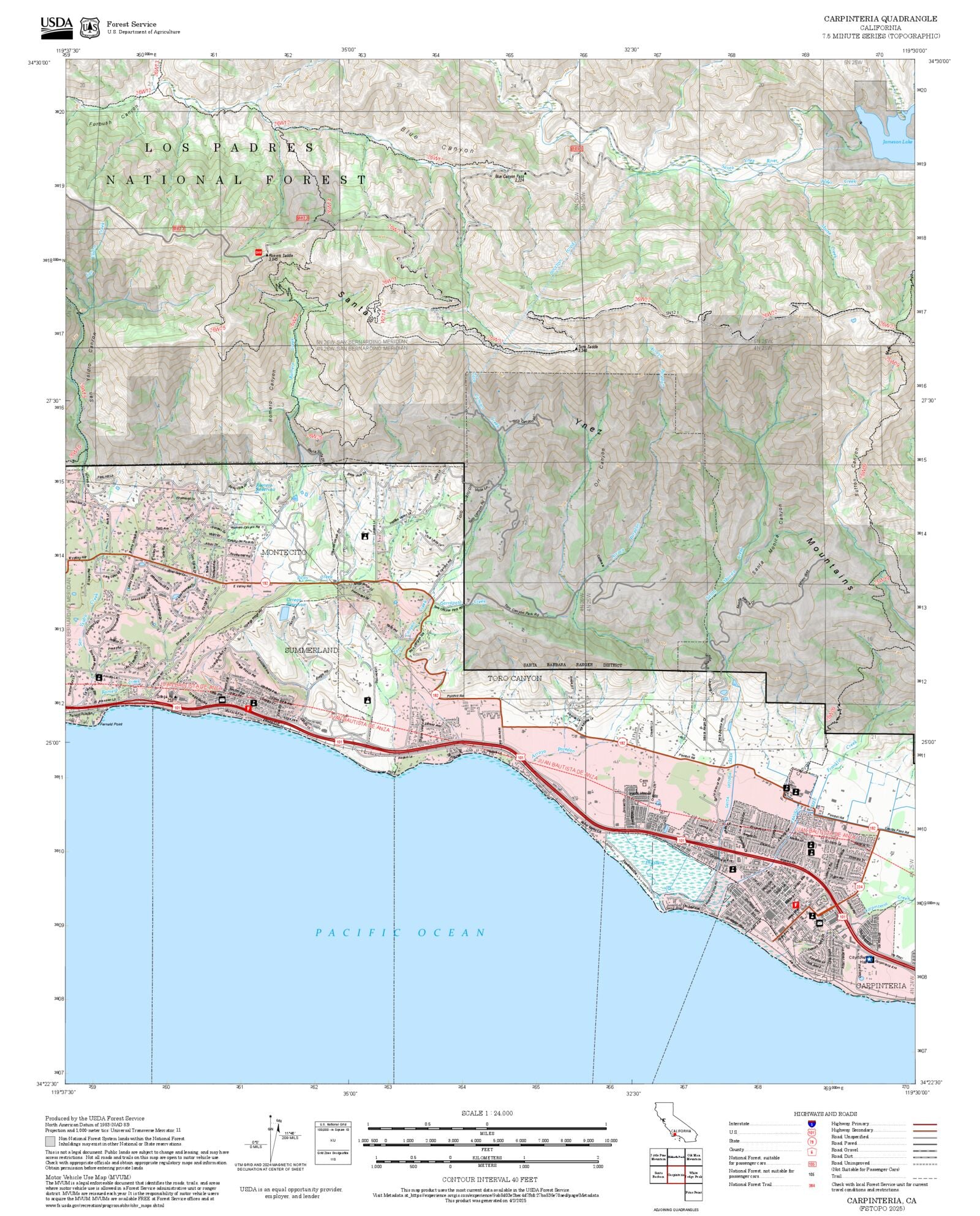 2025 Forest Service Topo Map of Carpinteria California – MyTopo Map Store
