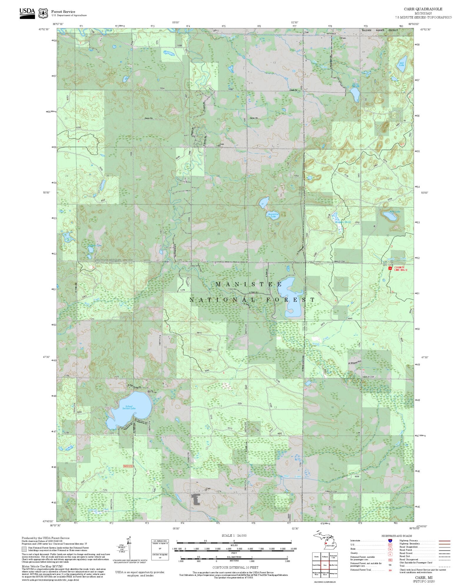 2025 Forest Service Topo Map of Carr Michigan – MyTopo Map Store
